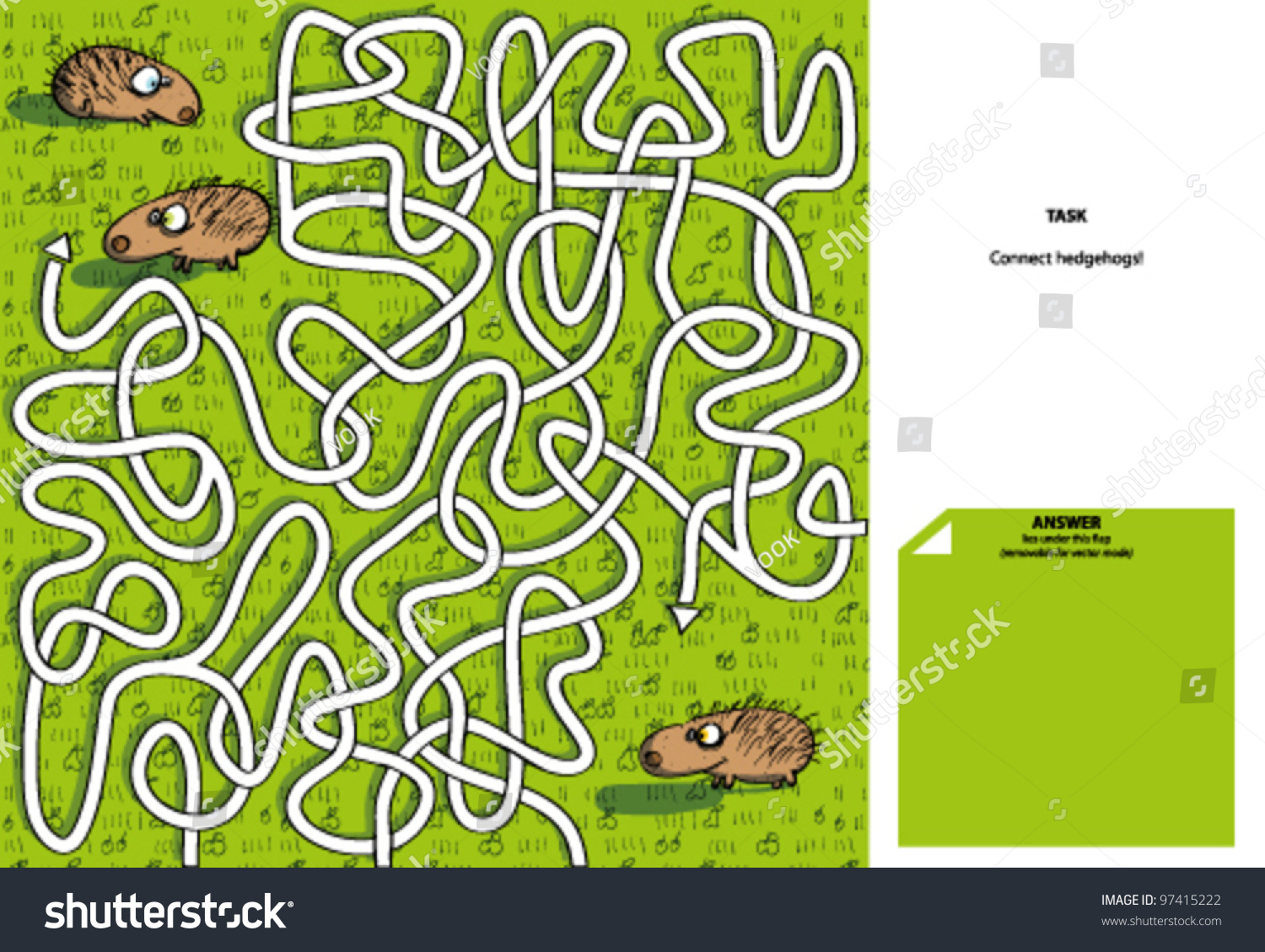 Hedgehogs Cartoon Maze Game Solution Stock Vector (Royalty Free) 97415222