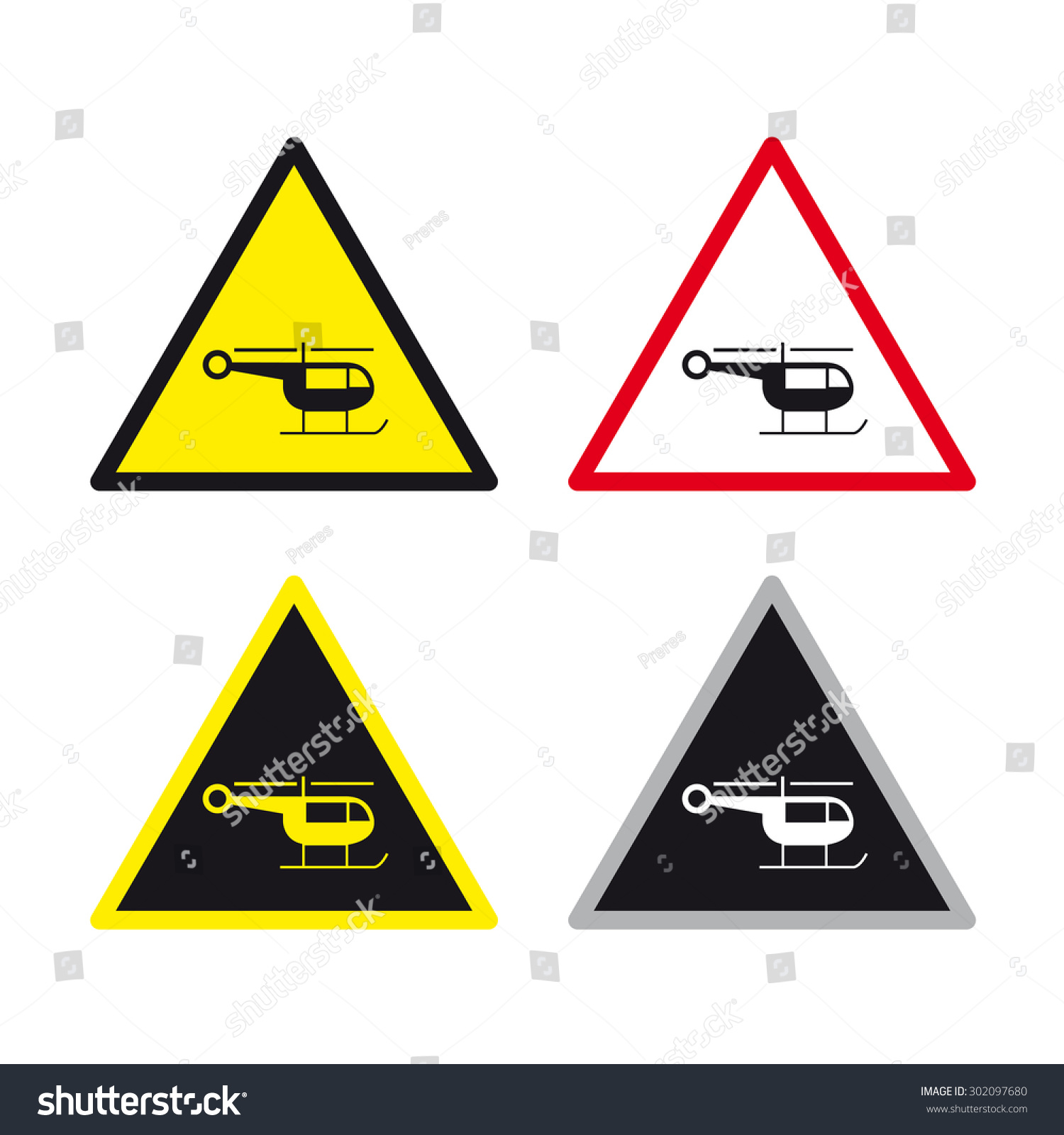 Helicopter Caution Sign Vector Set Stock Vector (Royalty Free ...