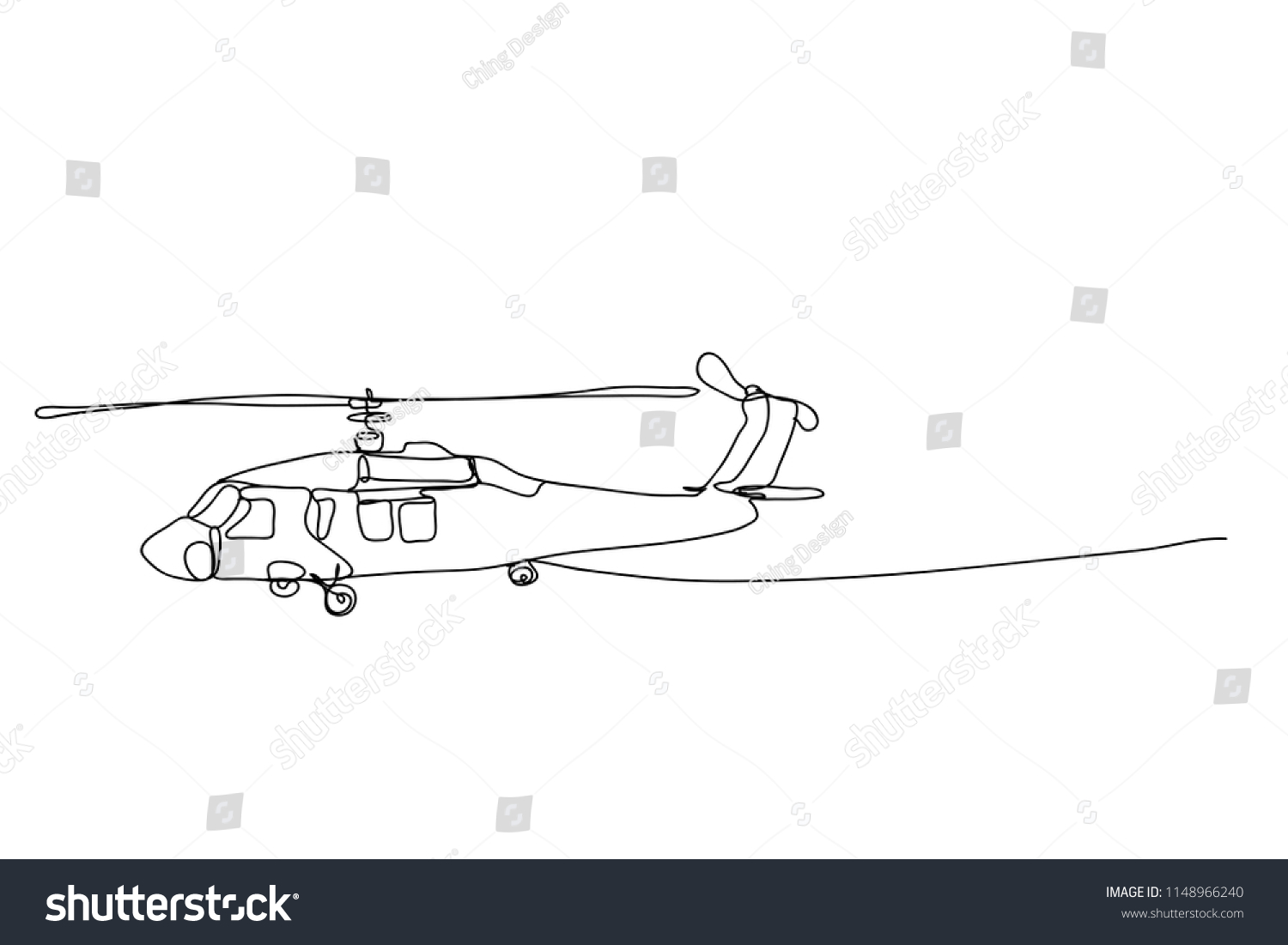 Helicopter Line Drawing Stylevector Design Stock Vector (Royalty Free ...