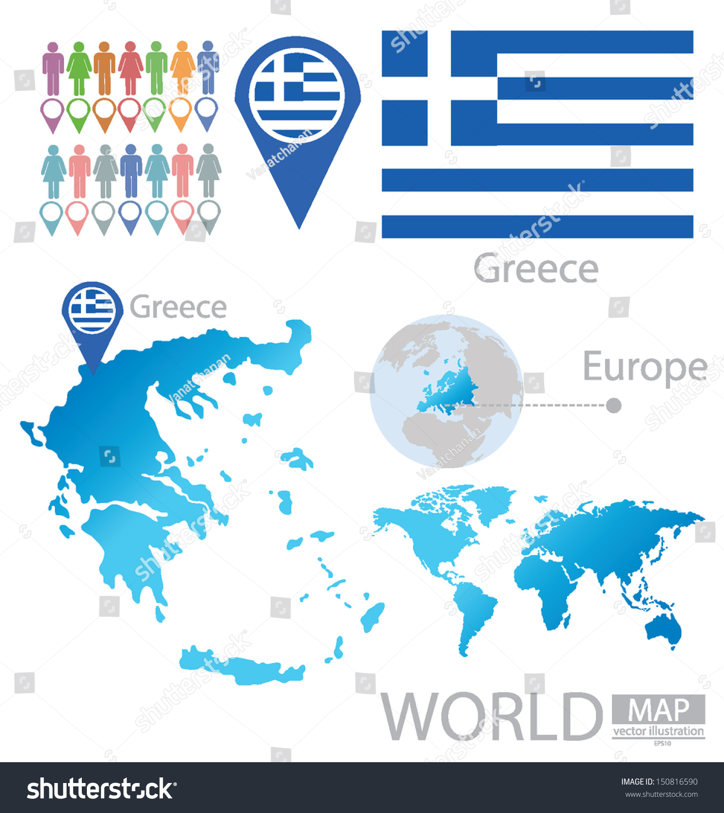 Hellenic Republic Greece Flag World Map: vector de stock (libre de ...