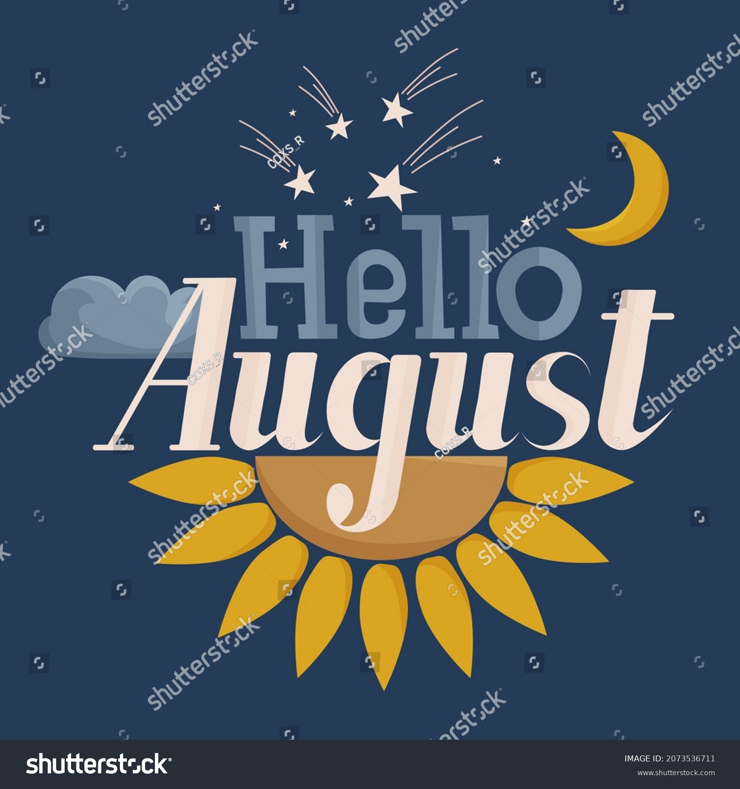 Hello August Vector Text Phrase Sunflower Stock Vector (Royalty Free ...