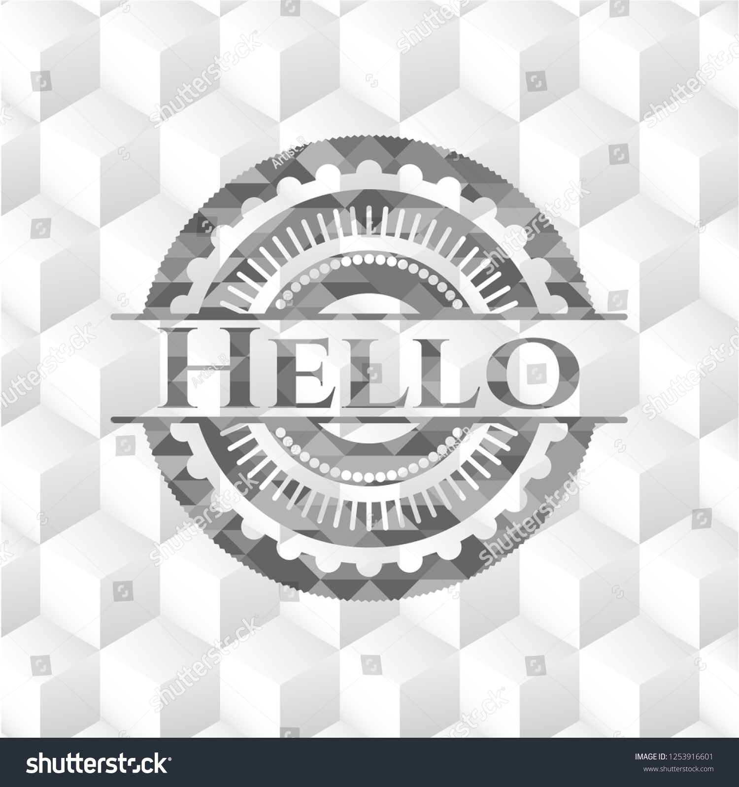 Hello Grey Emblem Cube White Background Stock Vector (Royalty Free ...