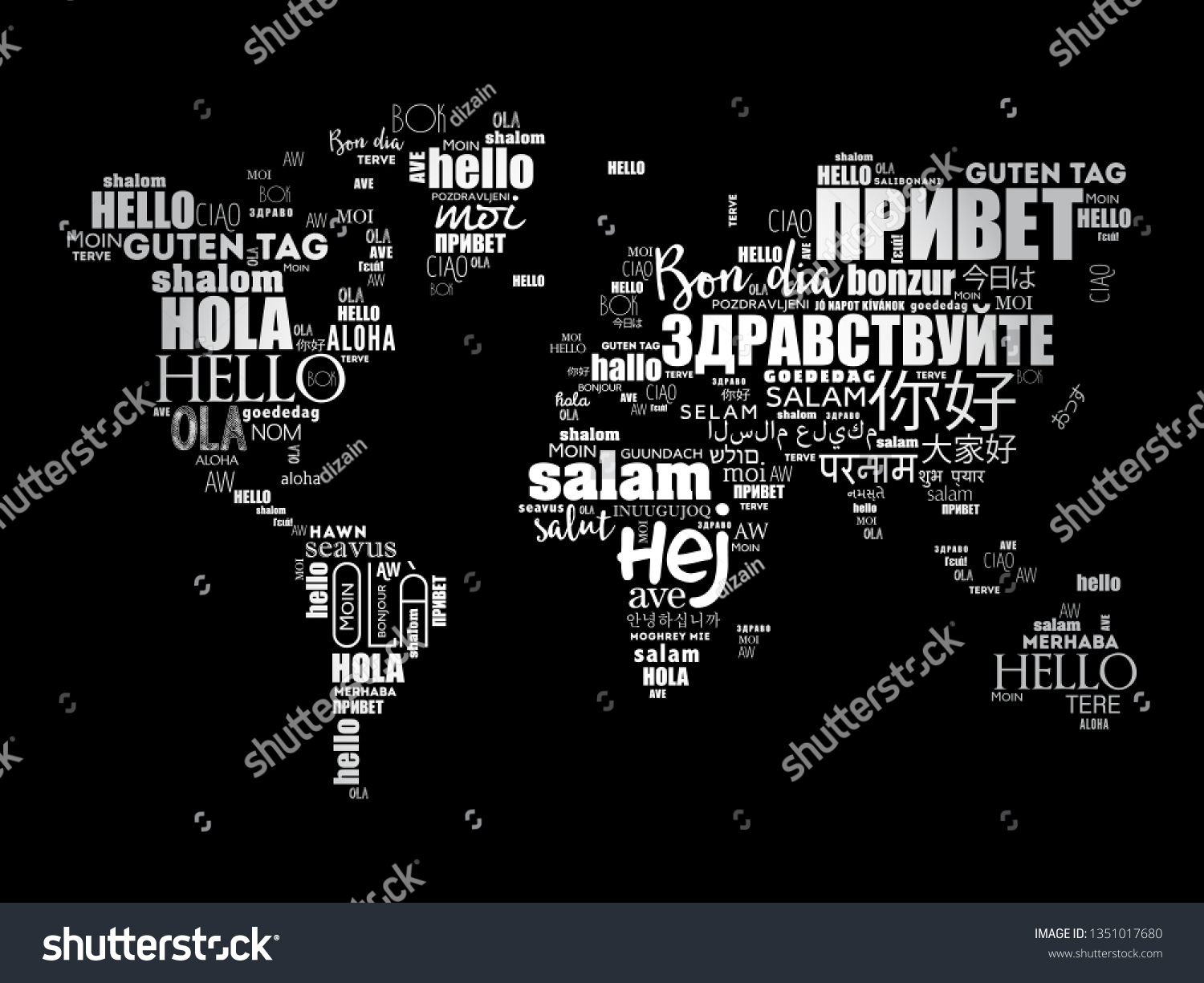 Hello Different Languages Word Cloud Shape Stock Vector (Royalty Free ...