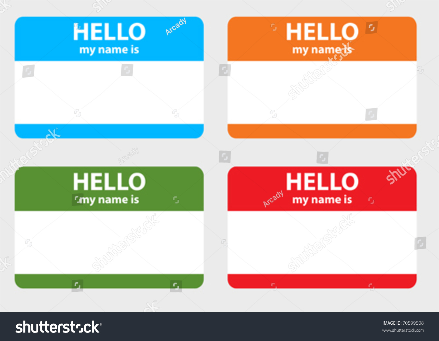 Hello My Name Card Stock Vector Illustration 70599508 : Shutterstock