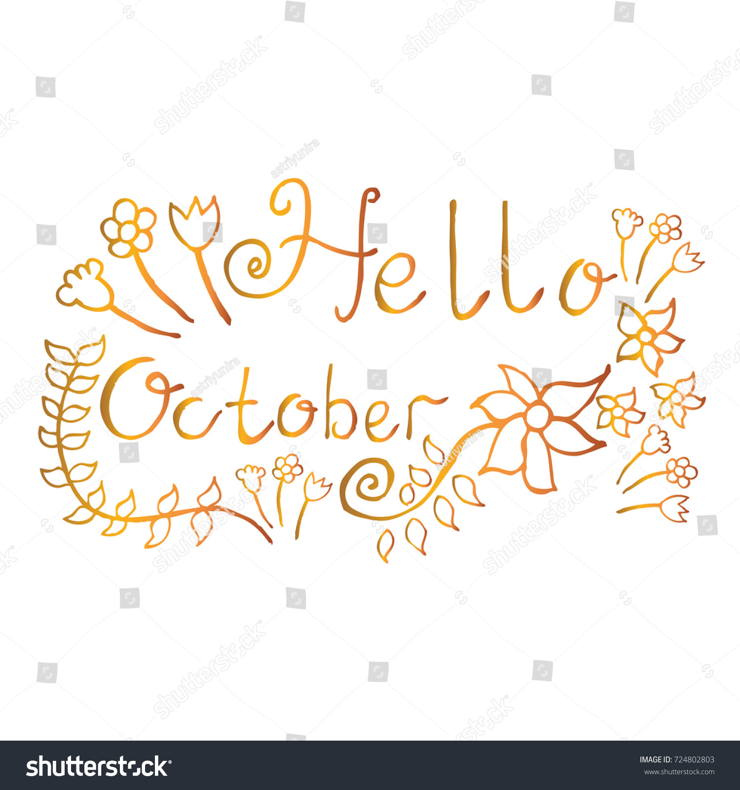 Hello October Hand Lettering Calligraphy Stock Vector (Royalty Free ...