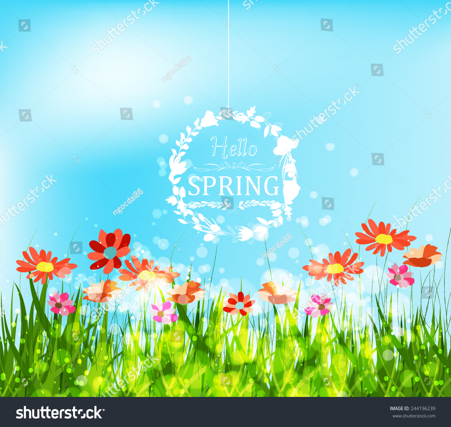 Hello Spring Background Sunflowers Greeting Stock Vector (Royalty Free ...