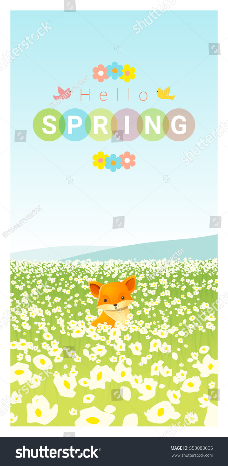 Hello Spring Landscape Background Fox Vector Stock Vector (Royalty Free ...