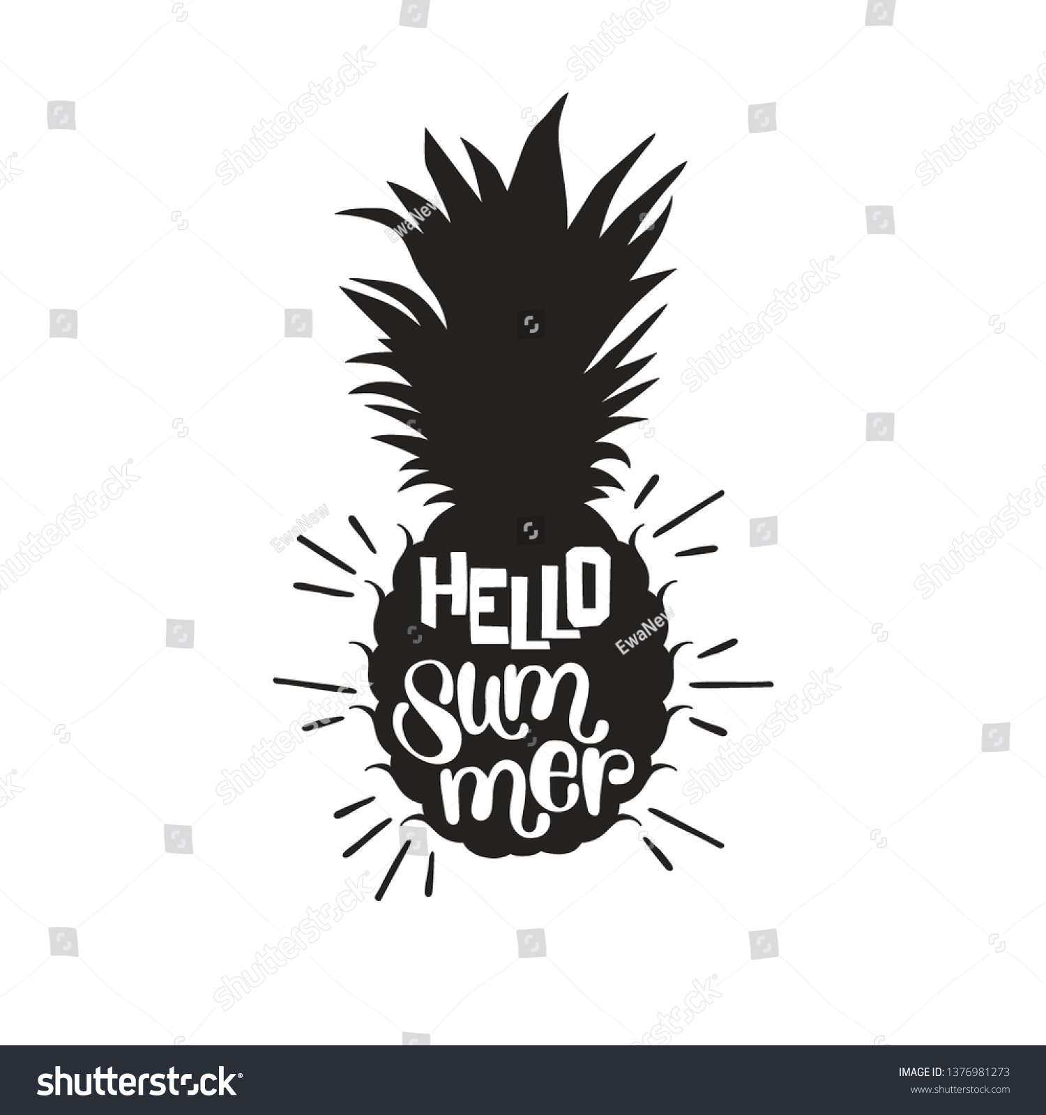 Hello Summer Pineapple Lettering Isolated Vector Stock Vector (Royalty ...