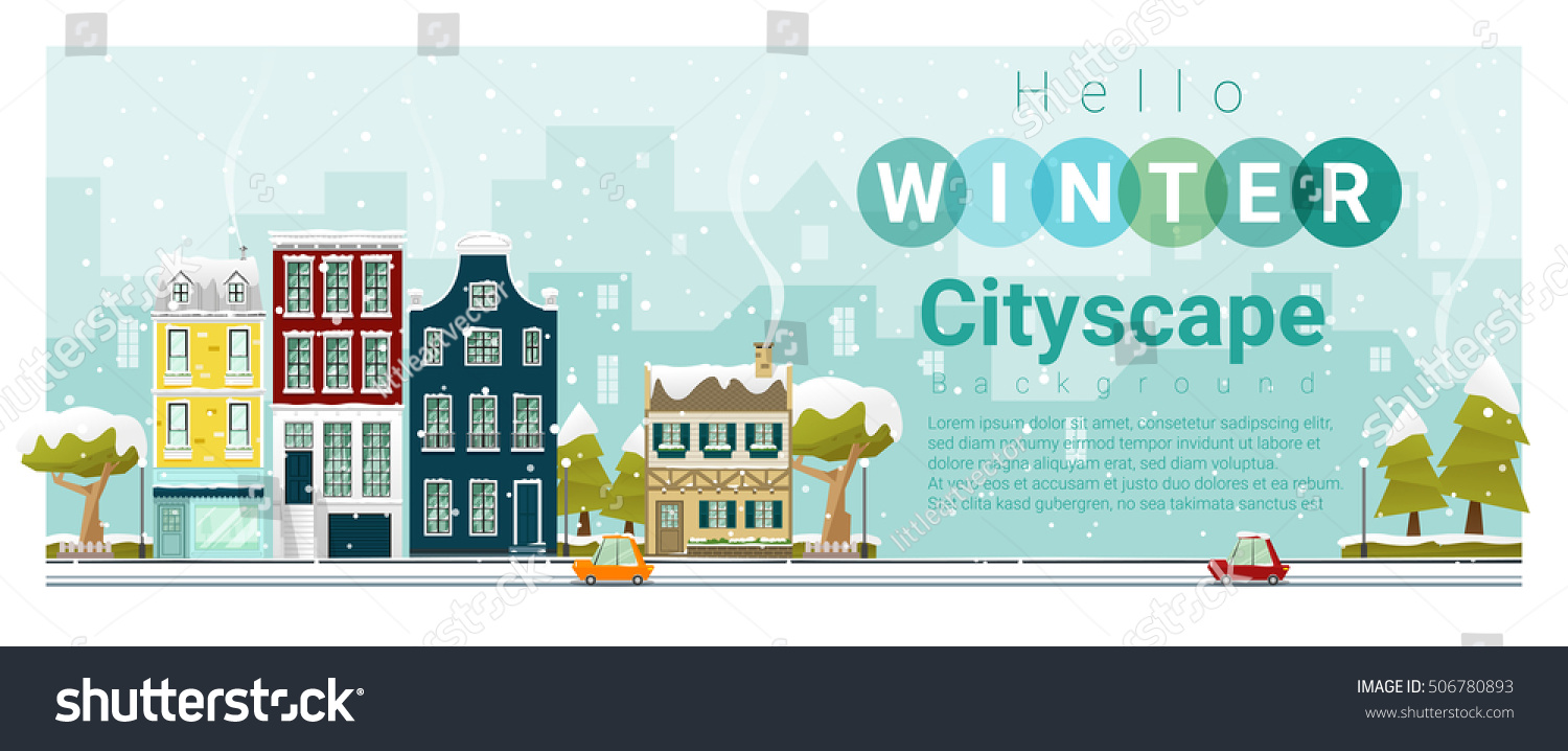 Hello Winter Cityscape Background Vector Illustration: vector de stock ...