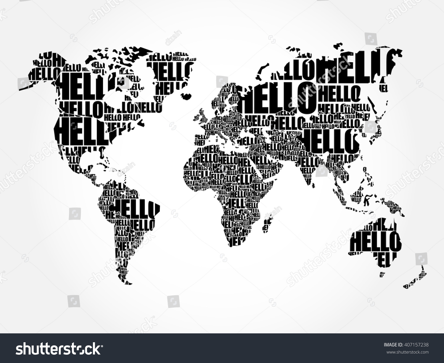 Hello Word Cloud World Map Typography Stock Vector (Royalty Free) 407157238
