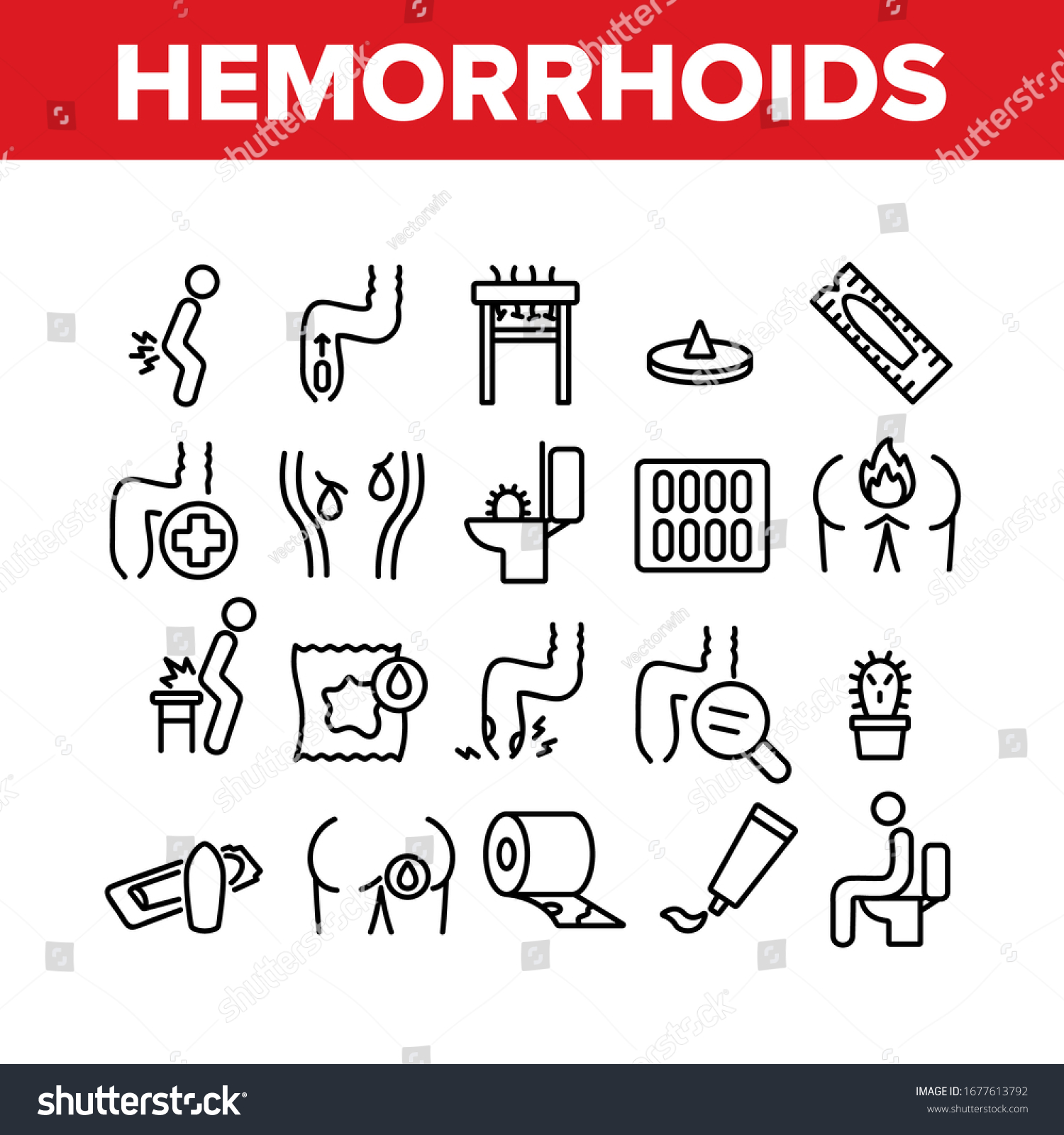 Hemorrhoids Disease Collection Icons Set Vector Stock Vector Royalty