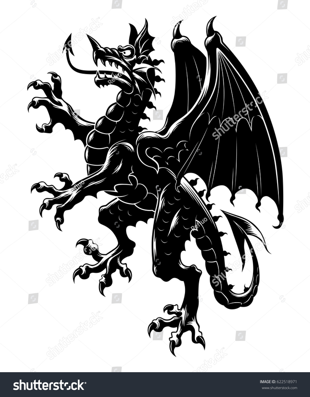 Heraldic Dragon Vertical Stock Vector (Royalty Free) 622518971