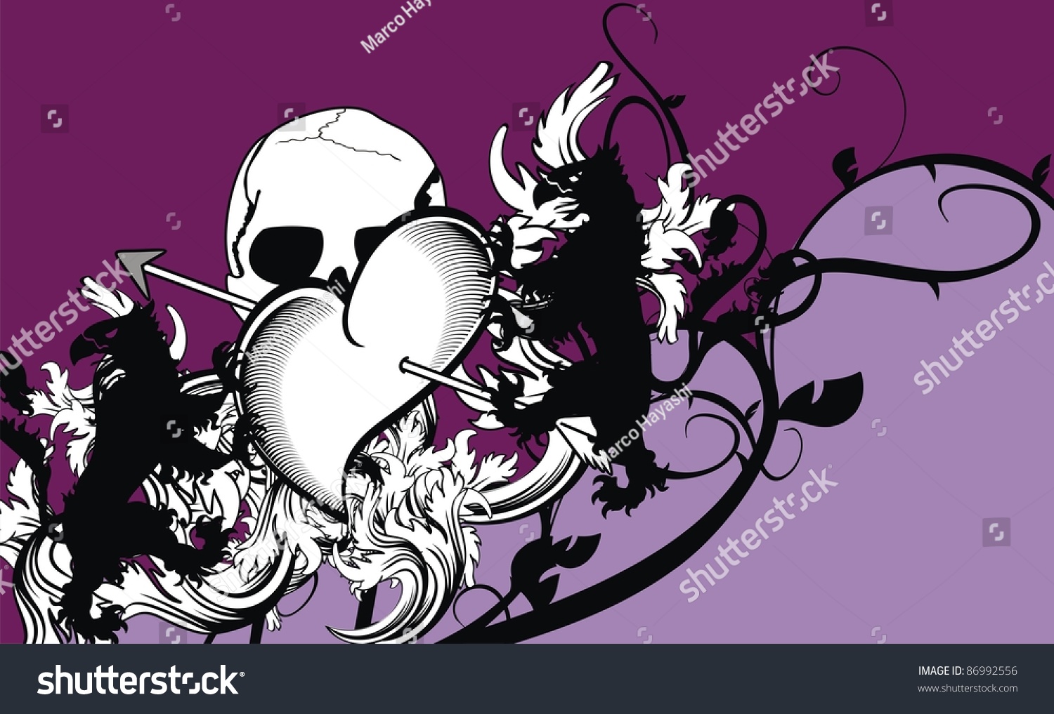 Heraldic Heart Arrows Crest Background Vector Stock Vector (Royalty ...