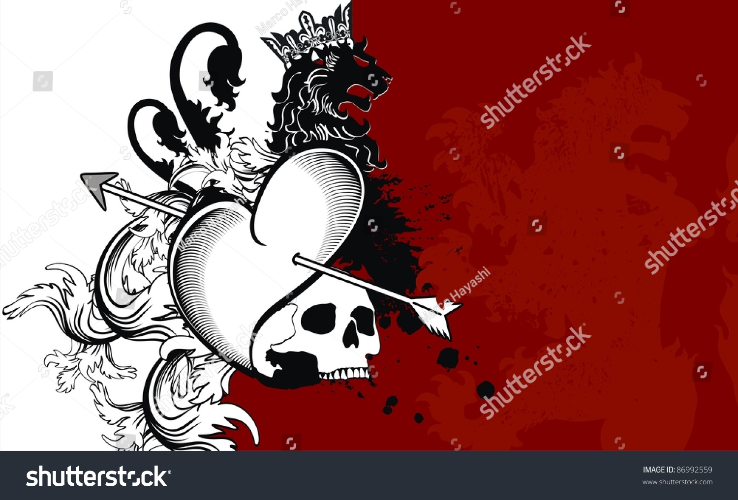Heraldic Heart Arrows Crest Background Vector Stock Vector (Royalty ...