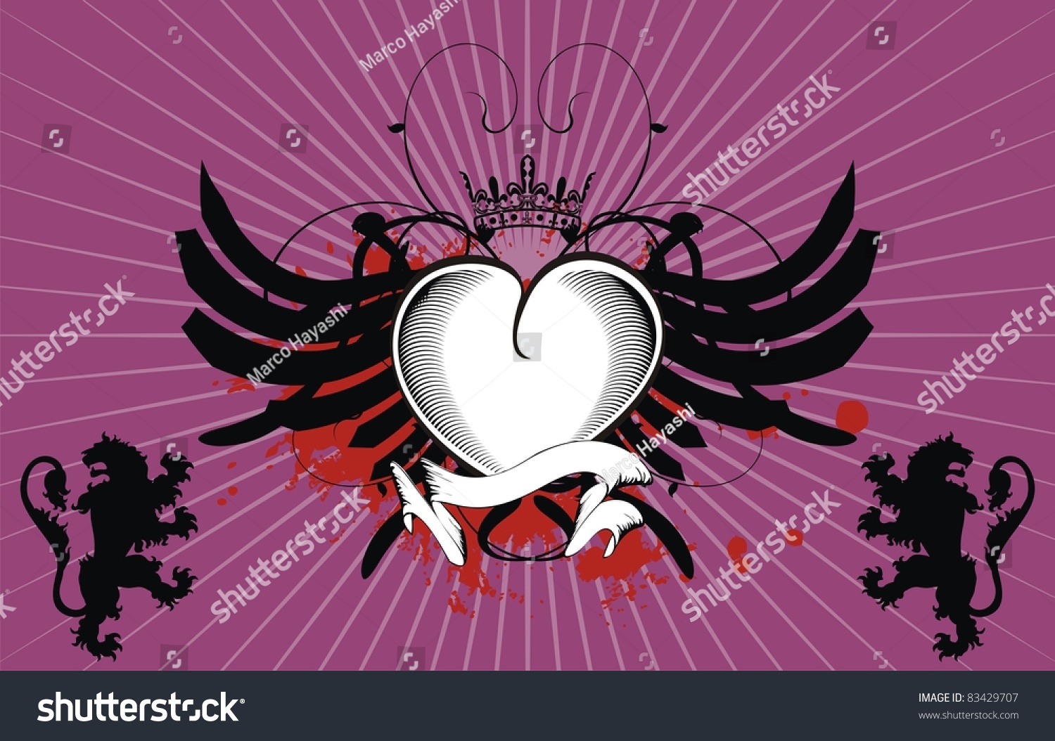 Heraldic Heart Black Background Vector Format Stock Vector (Royalty ...