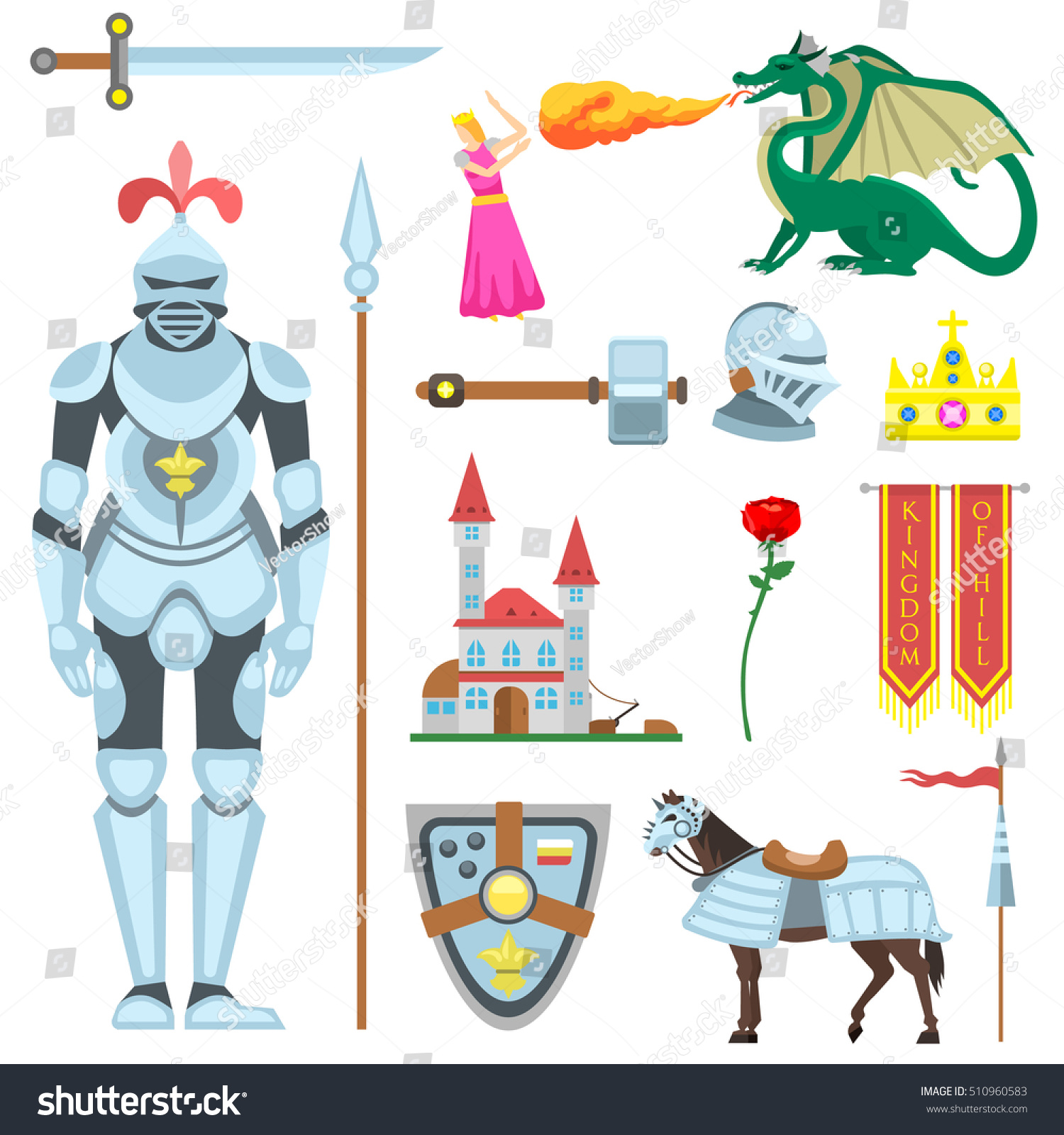 Heraldic Knight Symbols Elements Vector Set: เวกเตอร์สต็อก (ปลอดค่า ...
