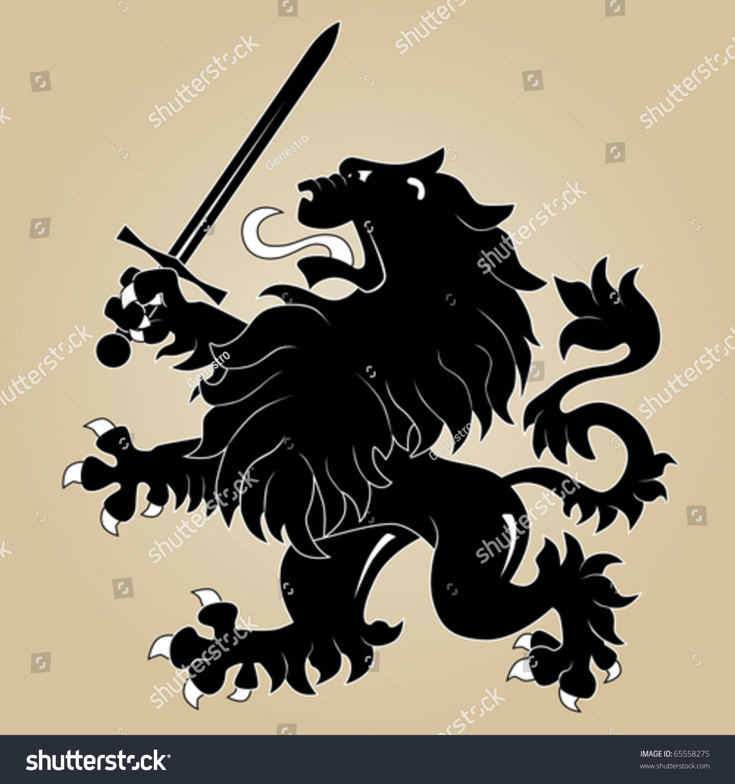 Heraldic Lion Sword: เวกเตอร์สต็อก (ปลอดค่าลิขสิทธิ์) 65558275 ...