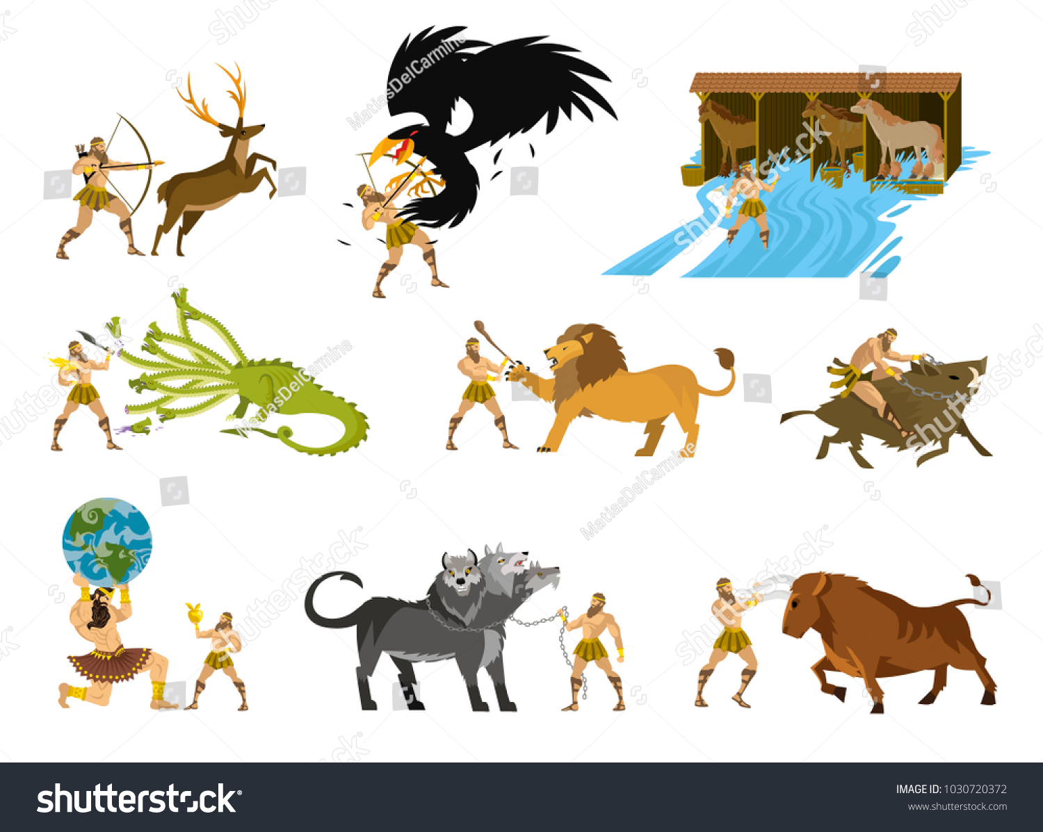 Hercules Labors Beasts Stock Vector (Royalty Free) 1030720372