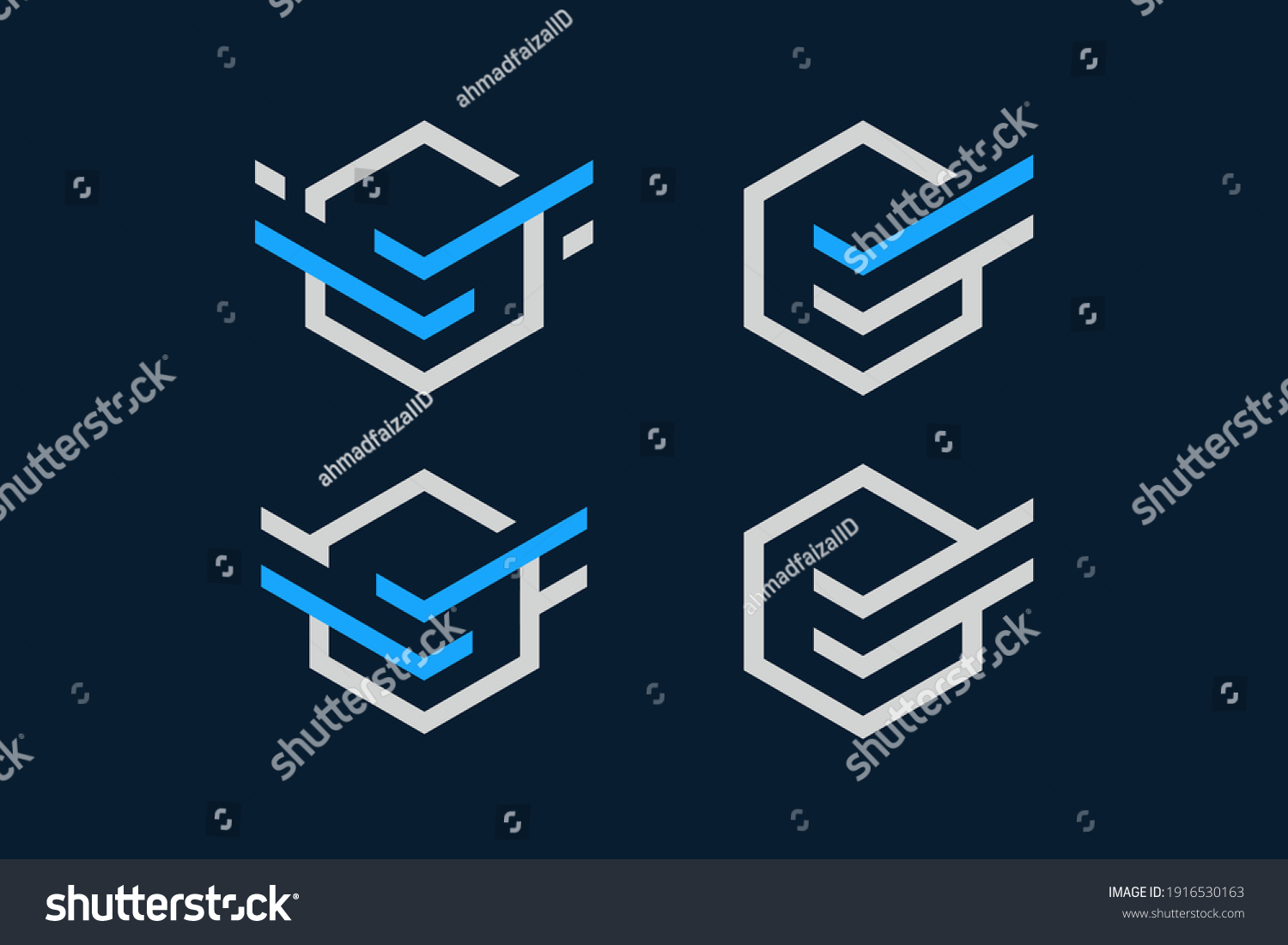 Hexagon Check Monogram Logo Template Stock Vector (Royalty Free) 1916530163