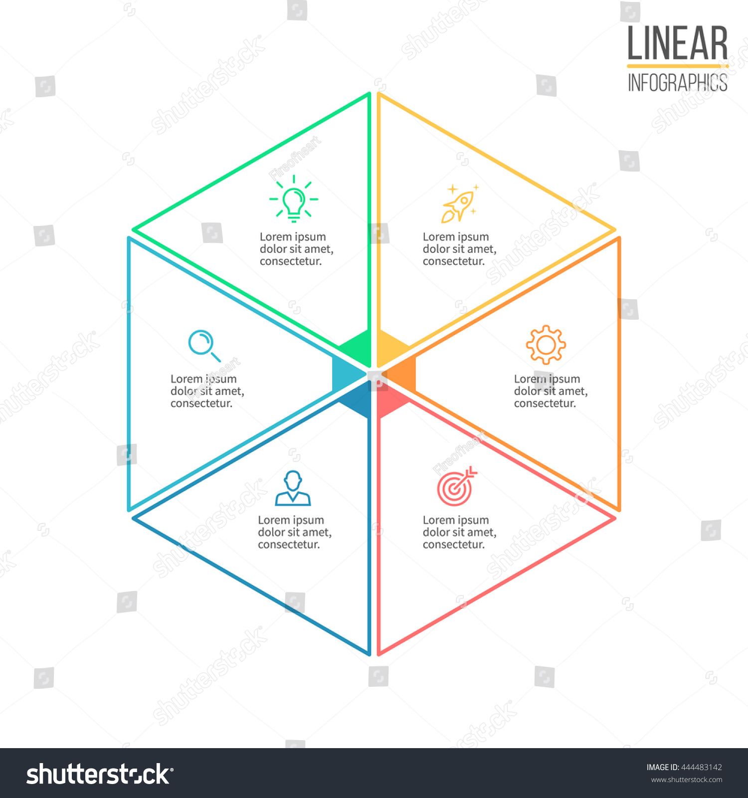 Hexagon Infographics Linear Diagram Chart 6: เวกเตอร์สต็อก (ปลอดค่า ...