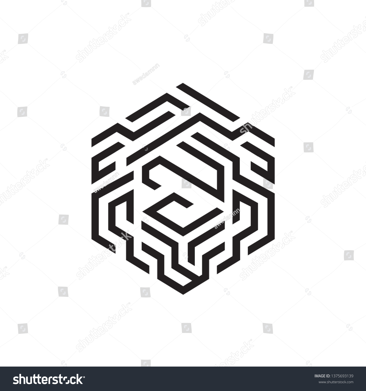 Hexagon Maze Labyrinth Logo Technology Concept Stock Vector (Royalty ...