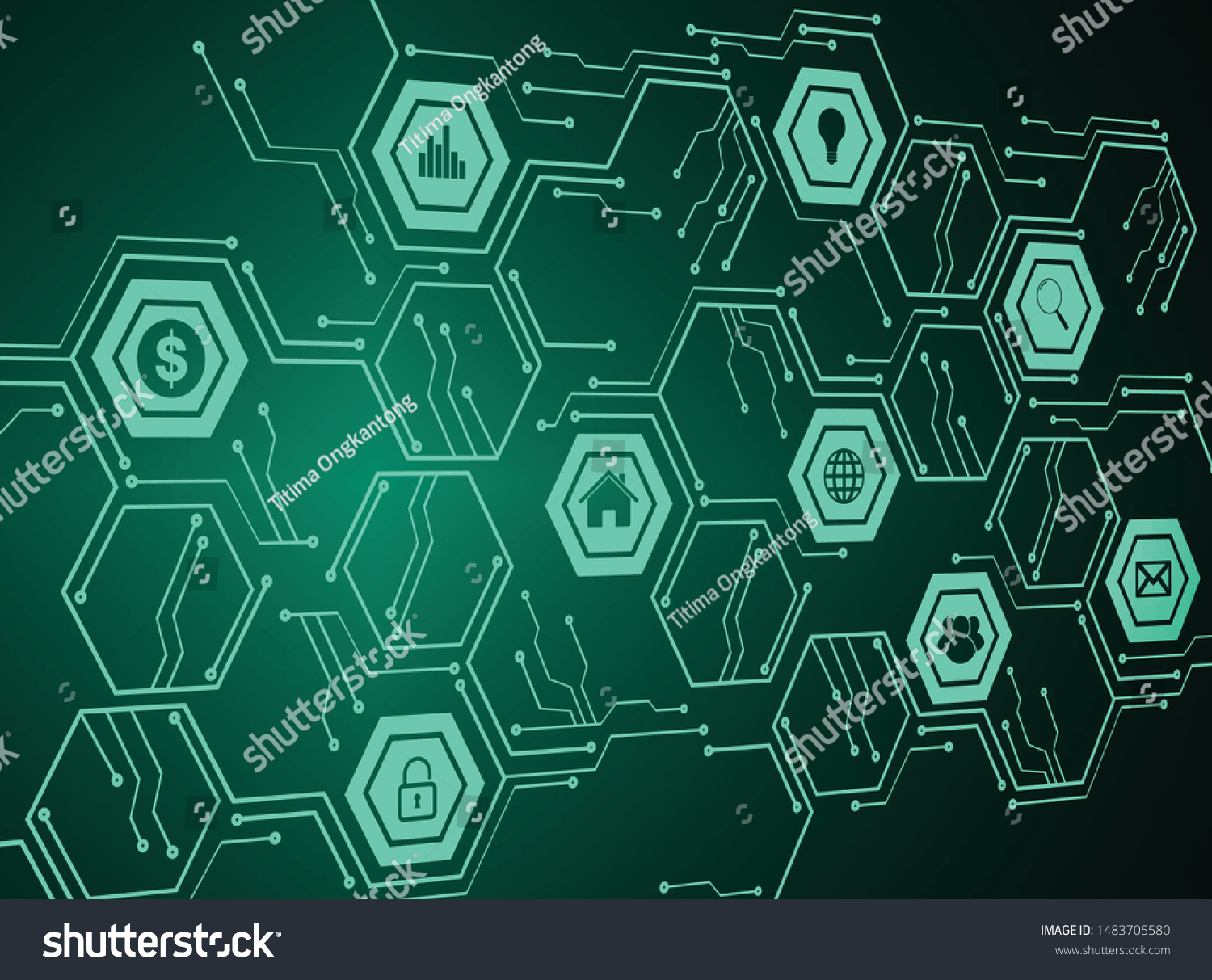 Hexagon Text Box Circuit Template Website: vector de stock (libre de ...