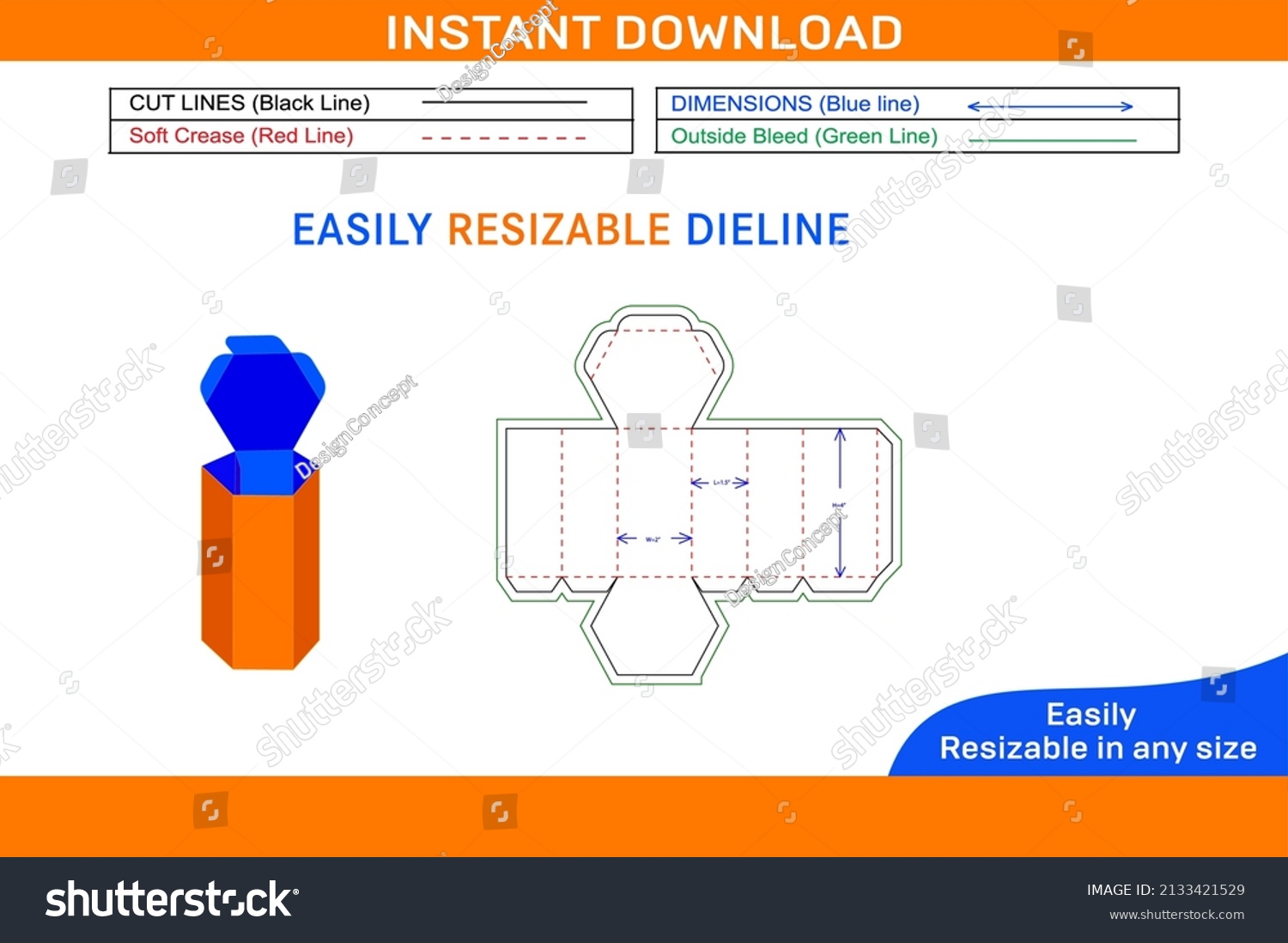 Hexagonal Packaging Box Dieline Template 3d Stock Vector (Royalty Free ...