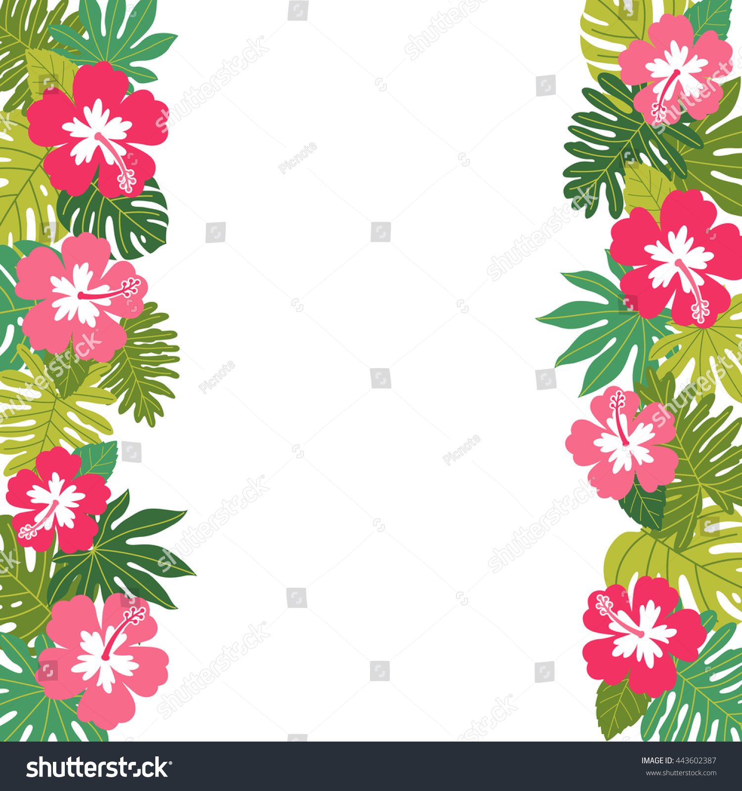 Hibiscus Tropical Leaf Border Frame Vector Stock Vector (Royalty Free) 443602387