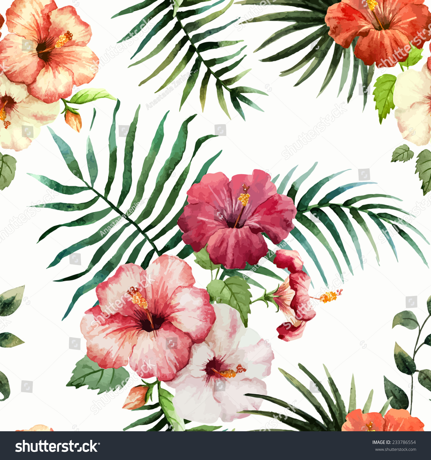 Hibiscus Background Watercolor Stock Vector 233786554 - Shutterstock