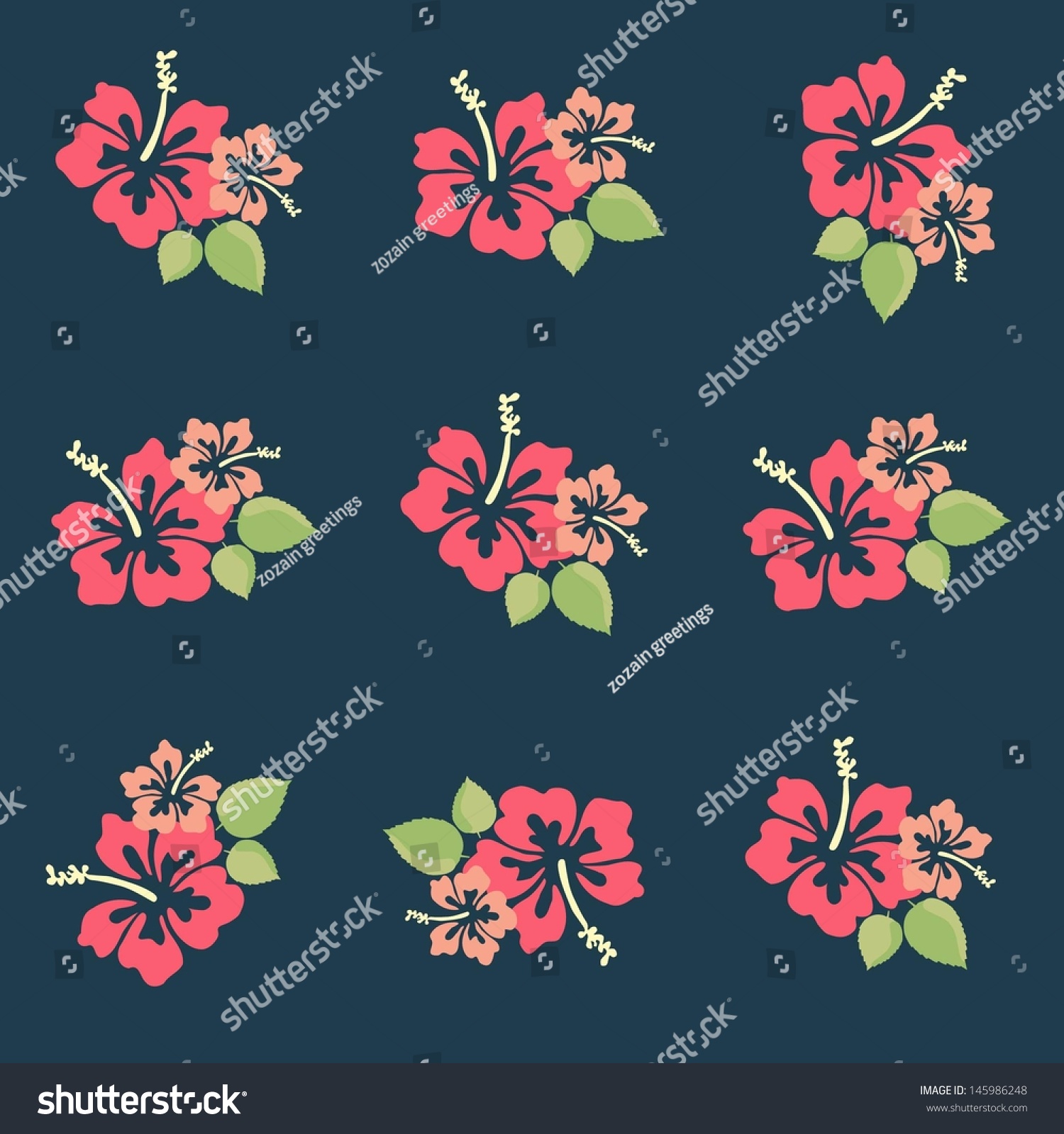 Hibiscus Flower Repetitive Pattern Stock Vector (Royalty Free) 145986248