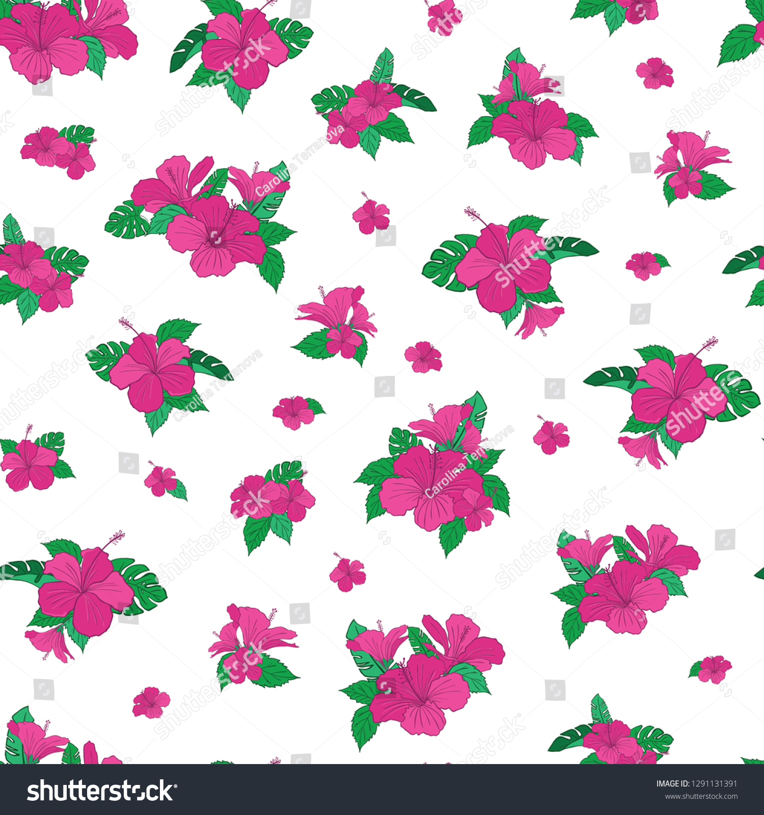 Hibiscus Tropical Flower Pattern Vector Illustration Stock Vector ...