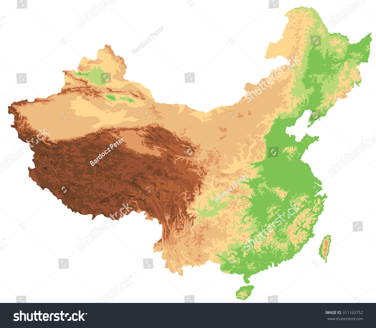 High Detailed China Physical Map: เวกเตอร์สต็อก (ปลอดค่าลิขสิทธิ์ ...