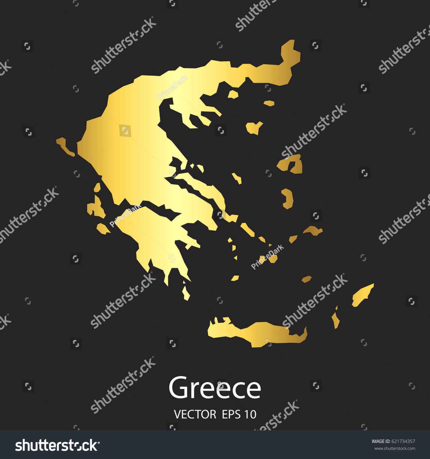 High Detailed Gold Greece Map Vector Stock Vector (Royalty Free) 621734357