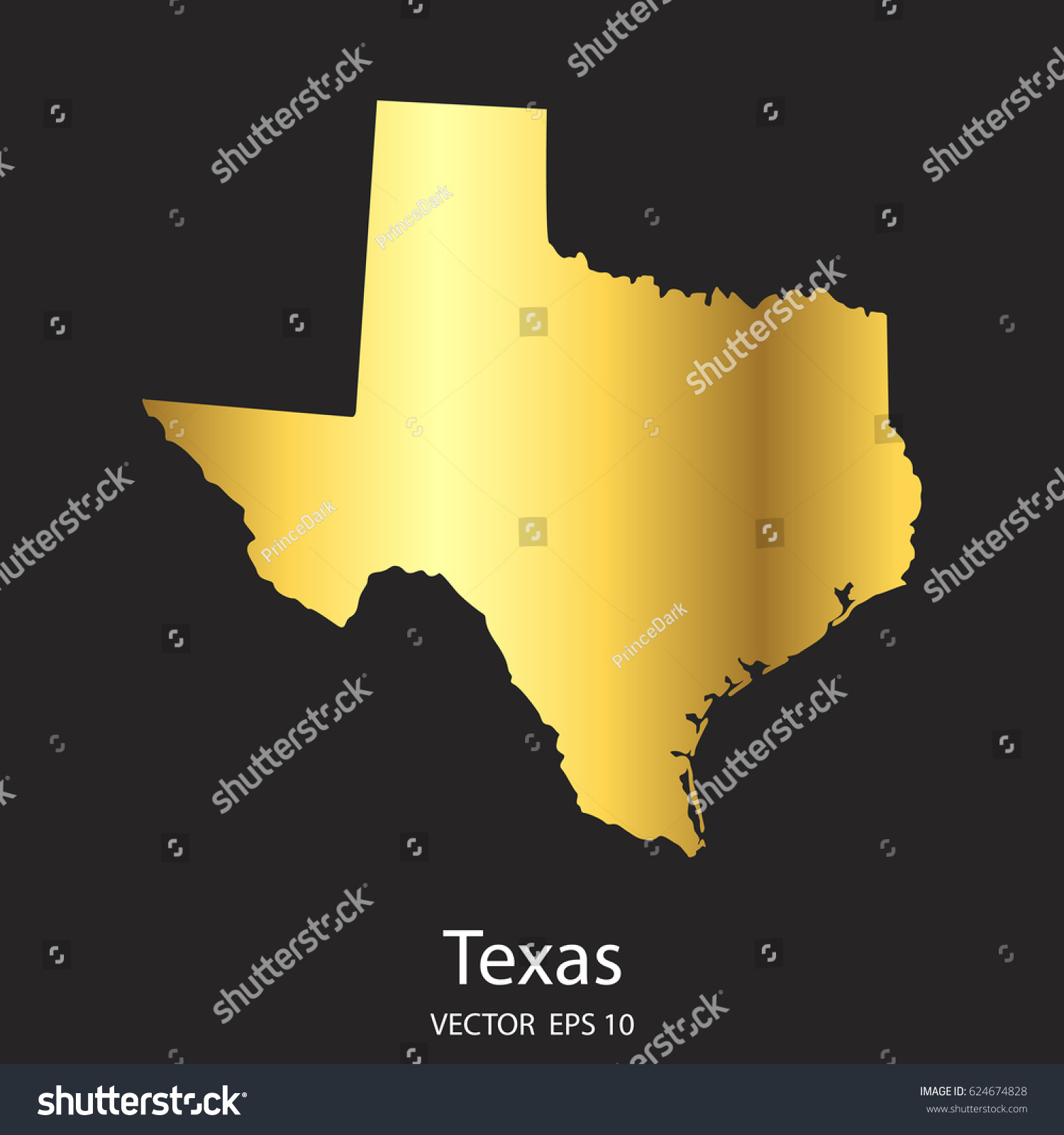 High Detailed Gold Texas Map Vector Stock Vector (Royalty Free) 624674828