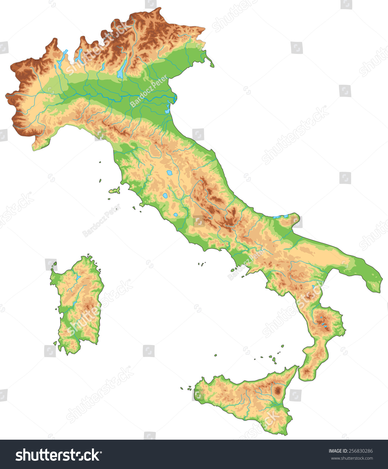 High Detailed Italy Physical Map: vetor stock (livre de direitos ...