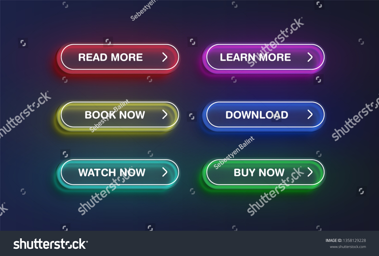 High Detailed Neon Button Set Vector Stock Vector (Royalty Free) 1358129228