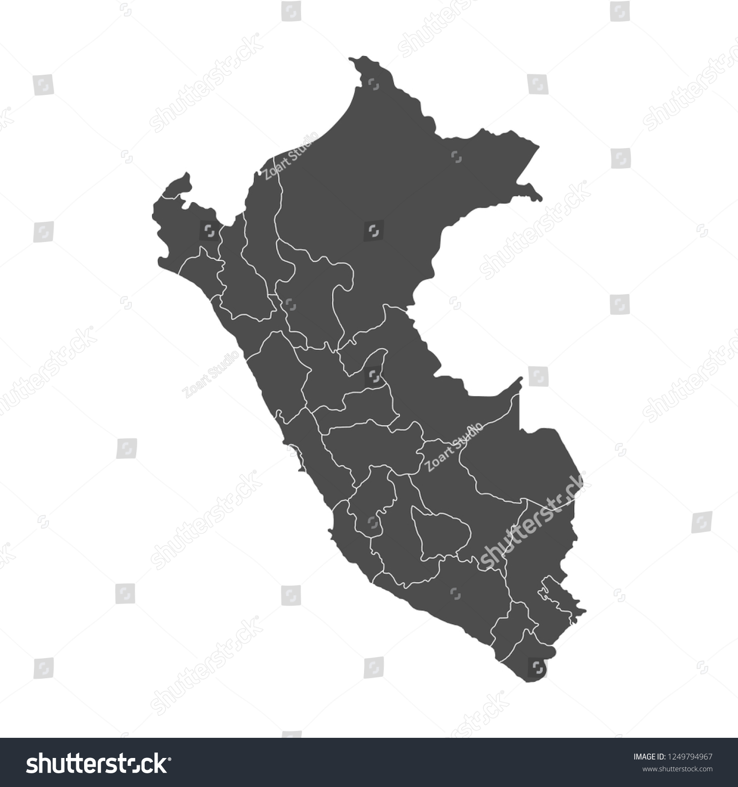 Mapa vectorial detallado - Perú: vector de stock (libre de regalías ...