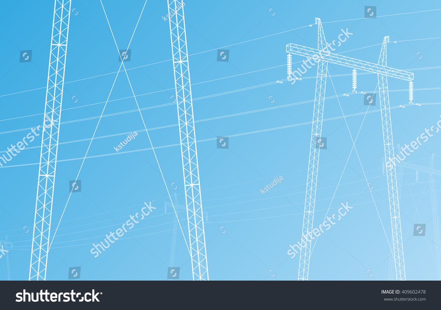High Voltage Power Line Grid Vector Stock Vector (Royalty Free) 409602478