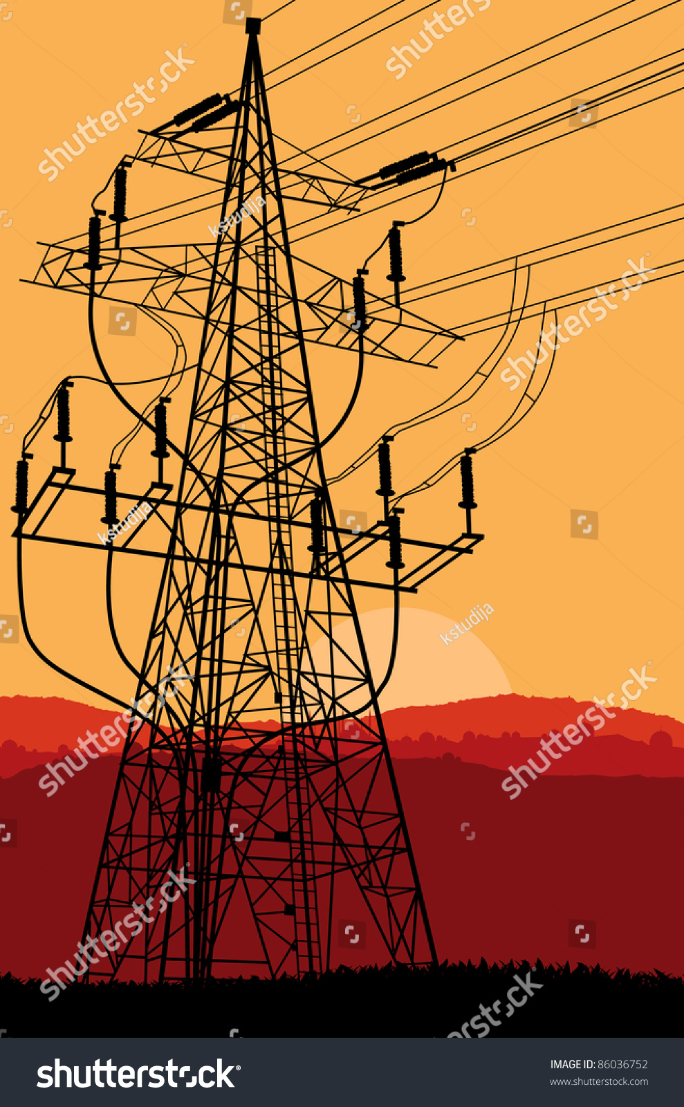 High Voltage Tower Line Background Vector: เวกเตอร์สต็อก (ปลอดค่า ...