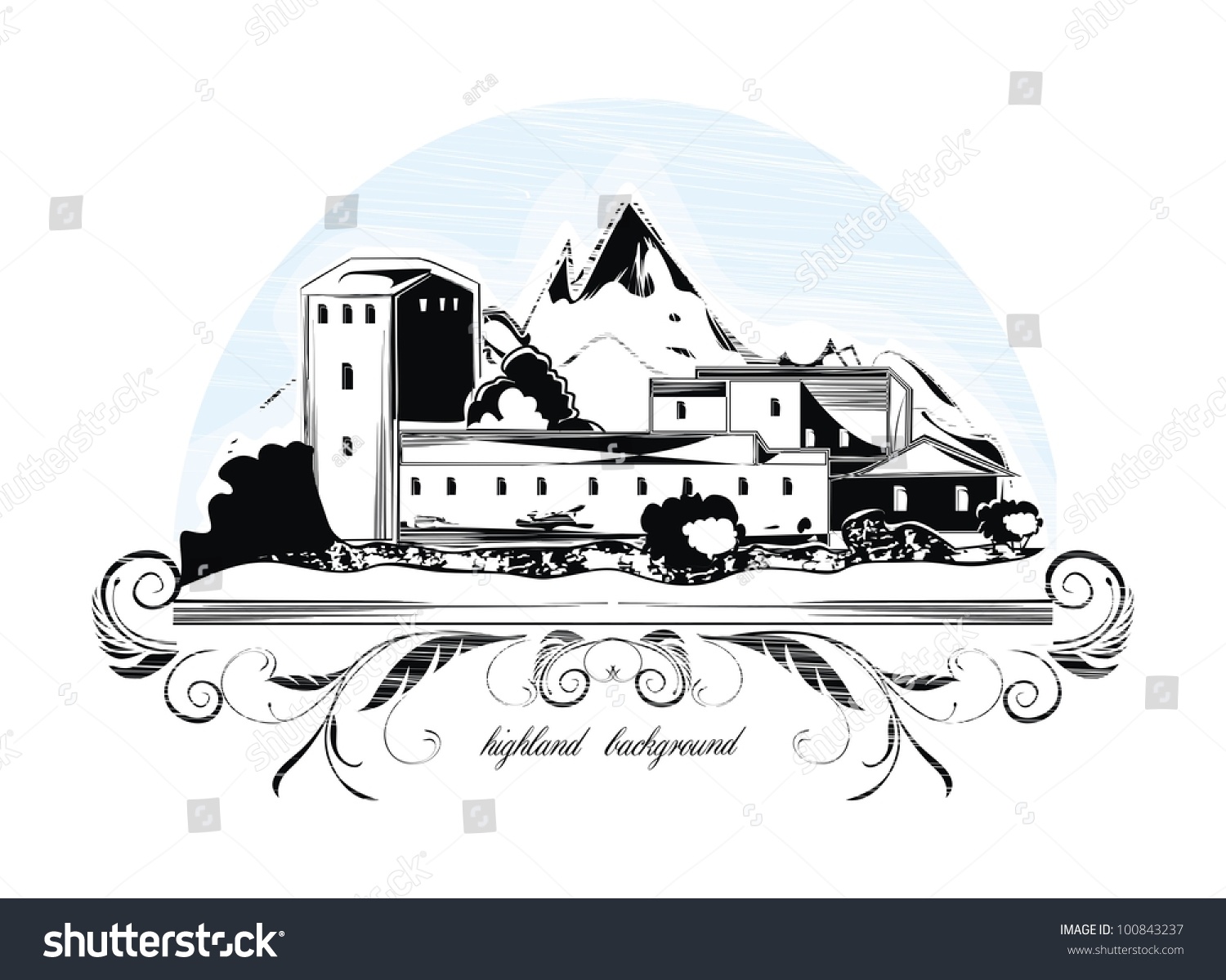 Highland Landscape Vector Drawing Stock Vector (Royalty Free) 100843237 ...