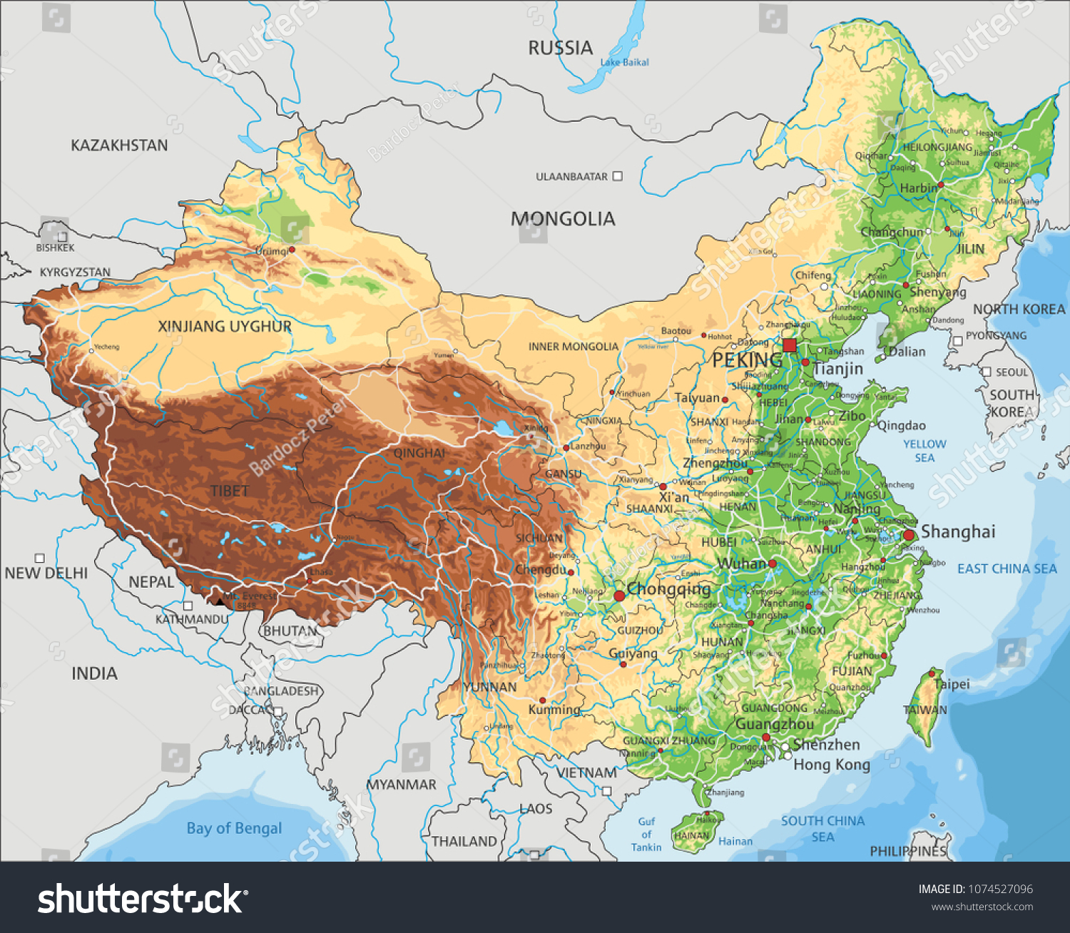Highly Detailed China Physical Map: เวกเตอร์สต็อก (ปลอดค่าลิขสิทธิ์ ...