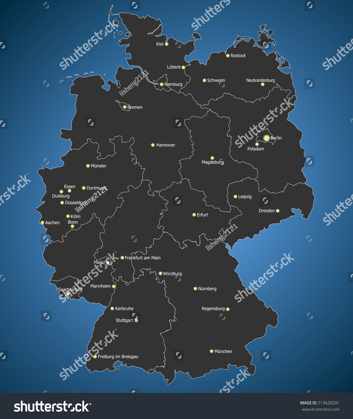Highly Detailed Germany Map Main Cities: เวกเตอร์สต็อก (ปลอดค่า ...