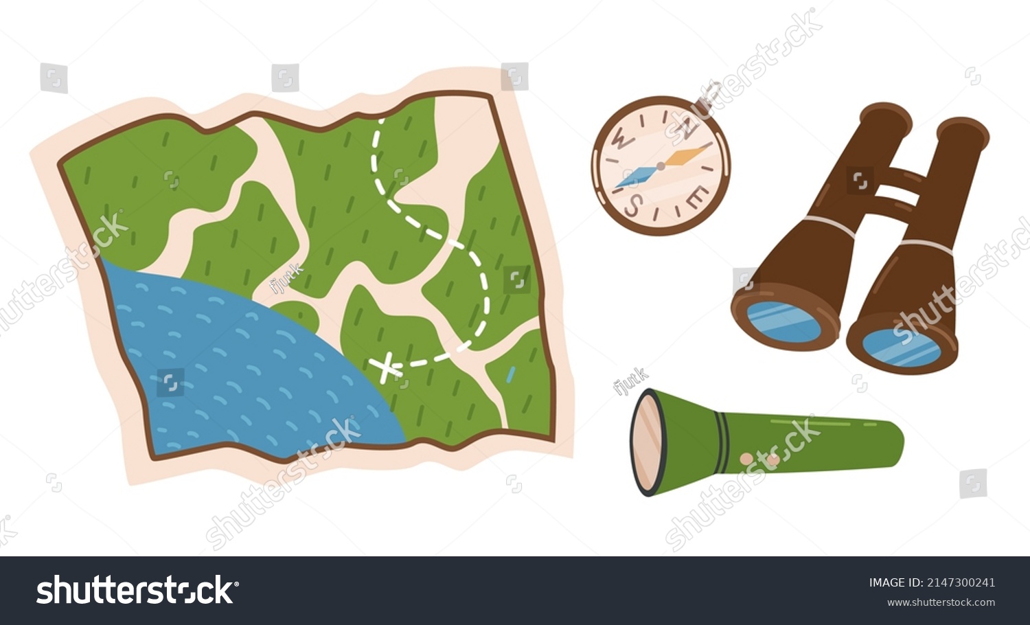 Hiking Navigation Tools Set Hand Drawn Stock Vector (Royalty Free ...