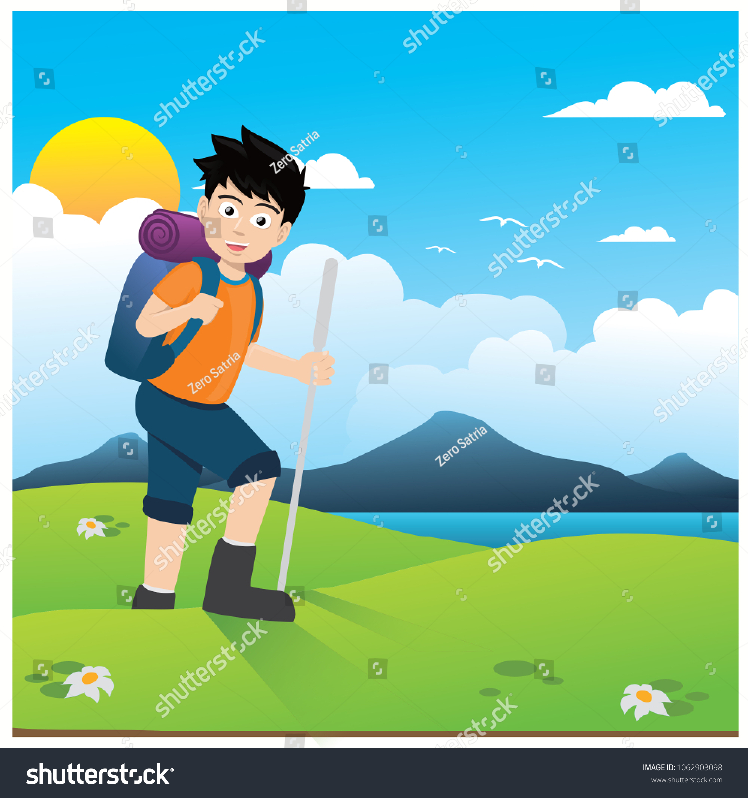 Hiking Cartoon Background Stock Vector (Royalty Free) 1062903098