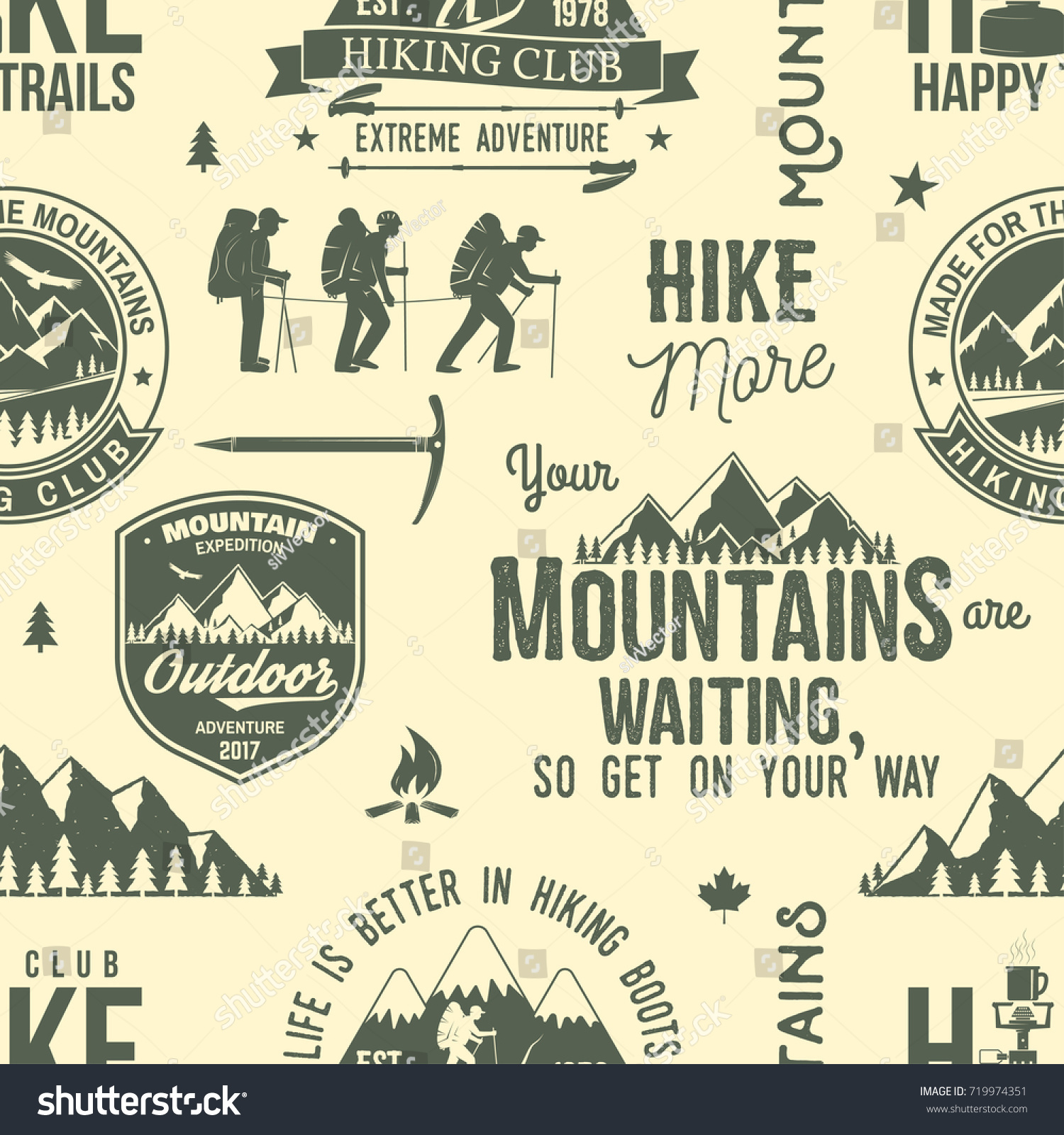 Hiking Seamless Pattern Background Vector Retro: vector de stock (libre ...