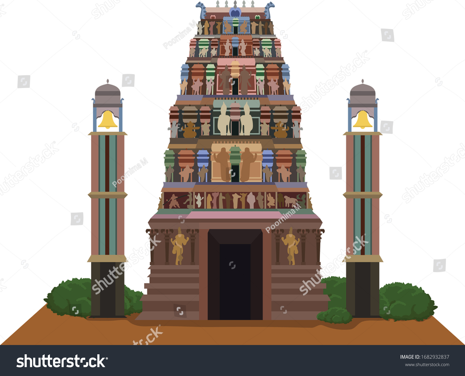 Hindu Temple Kovil Vector Bells Stock Vector (Royalty Free) 1682932837 ...