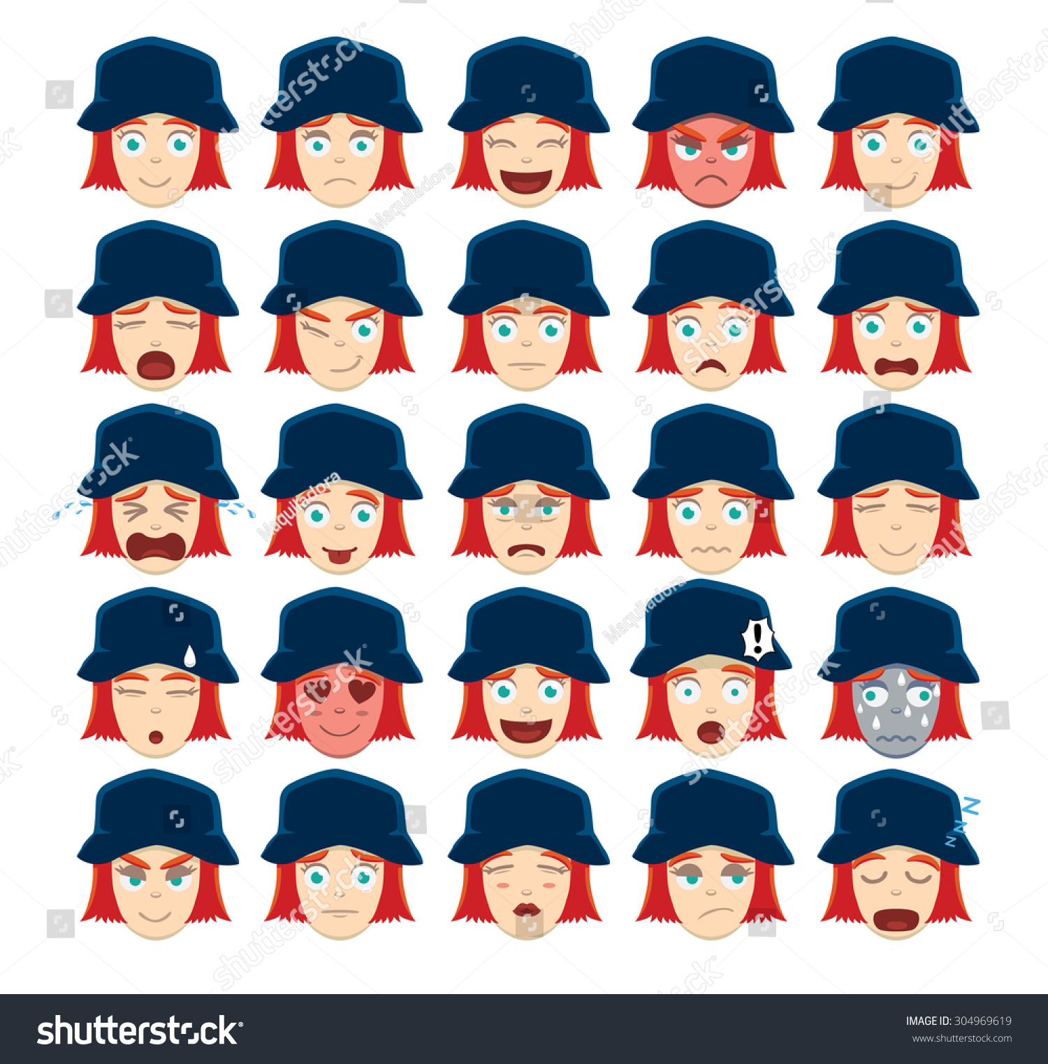 Hipster Ginger Emoticons Vector Illustration Stock Vector (Royalty Free ...