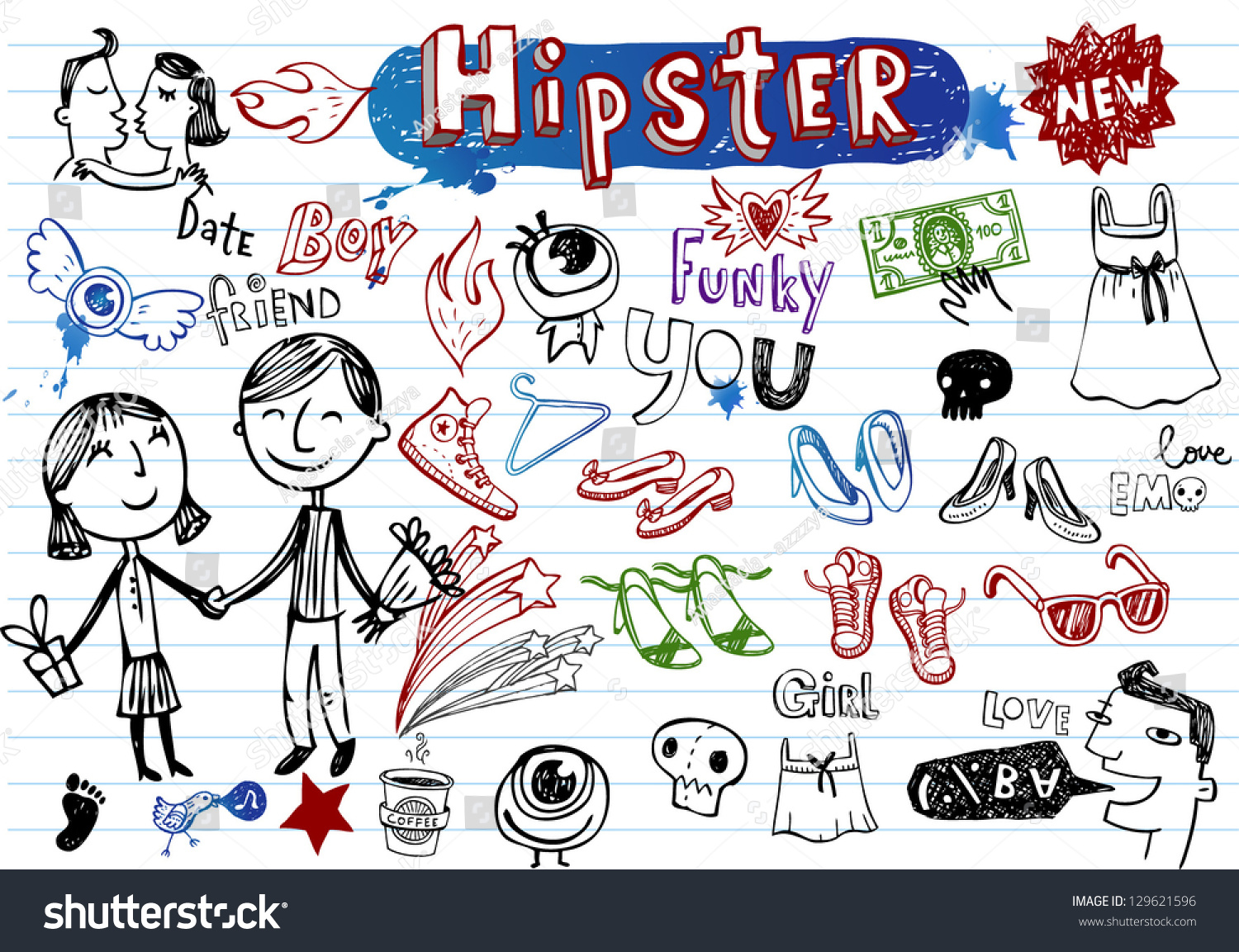 Hipsters Doodle Set Stock Vector (Royalty Free) 129621596
