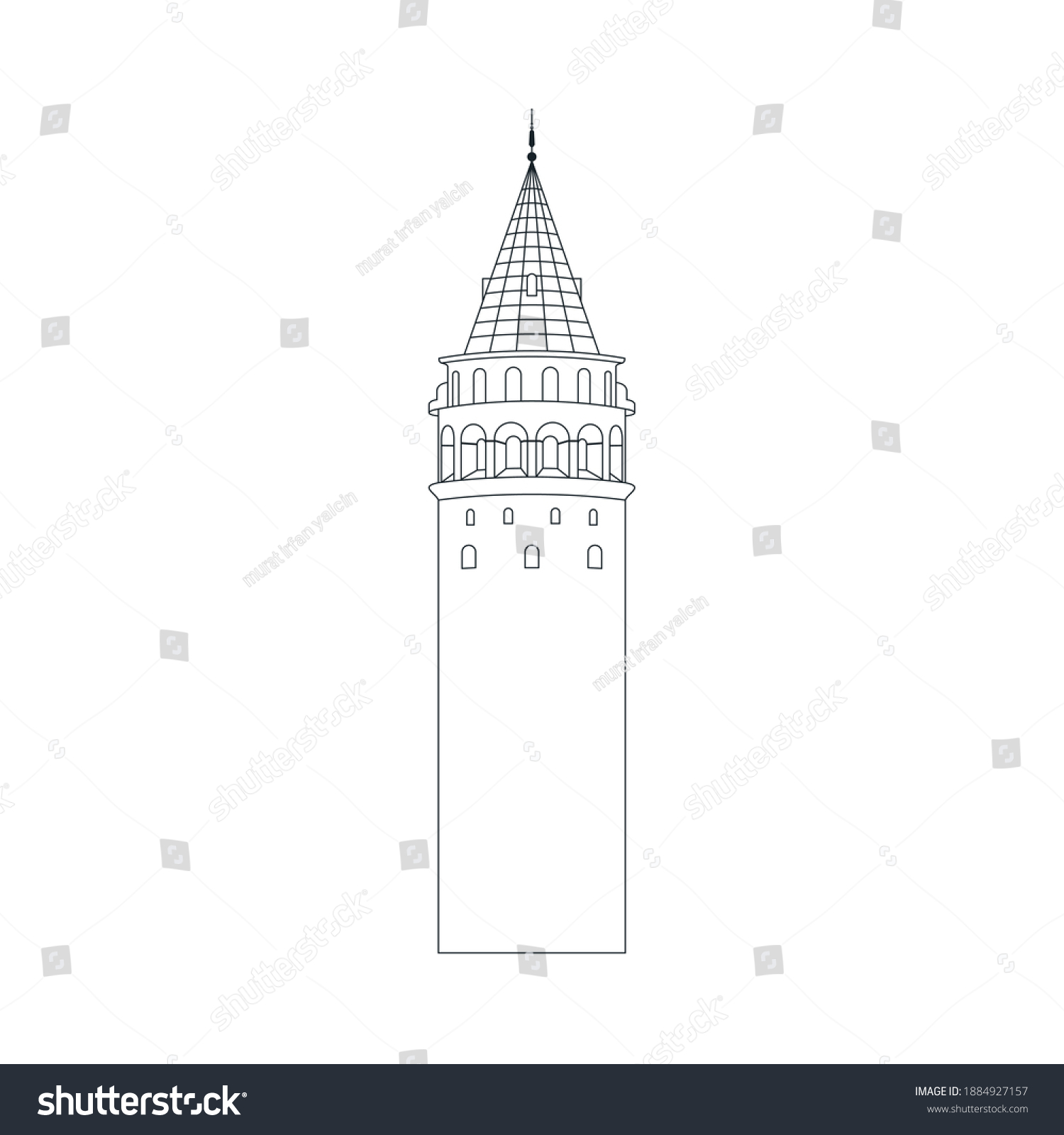 Historic Galata Tower Vector Drawing Stock Vector (Royalty Free) 1884927157