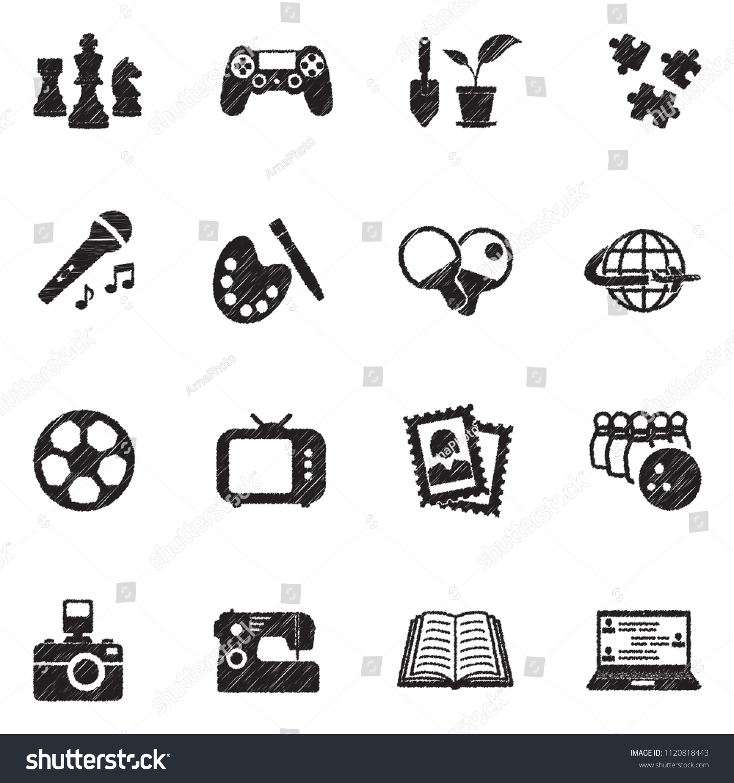 Hobbies Icons Black Scribble Design Vector Stock Vector (Royalty Free ...
